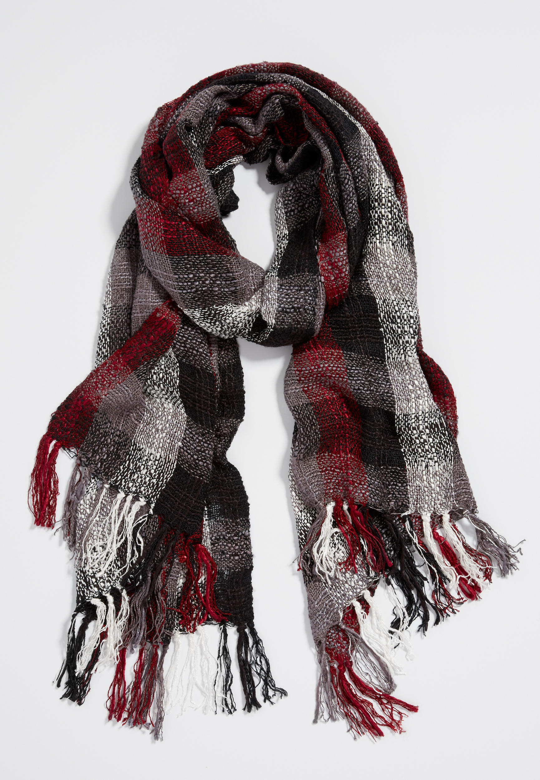 weaved scarf in black and red plaid | maurices