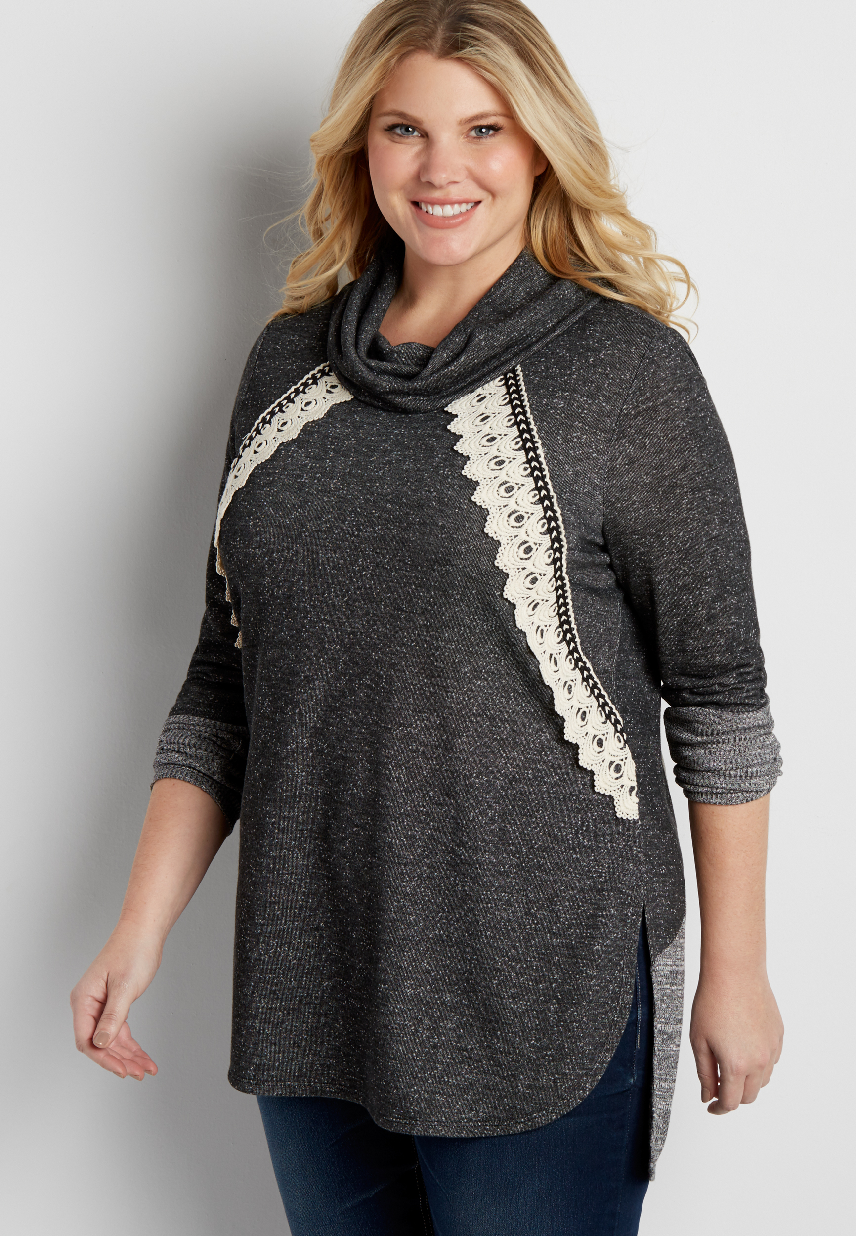 plus size pullover tunic sweatshirt with crochet | maurices