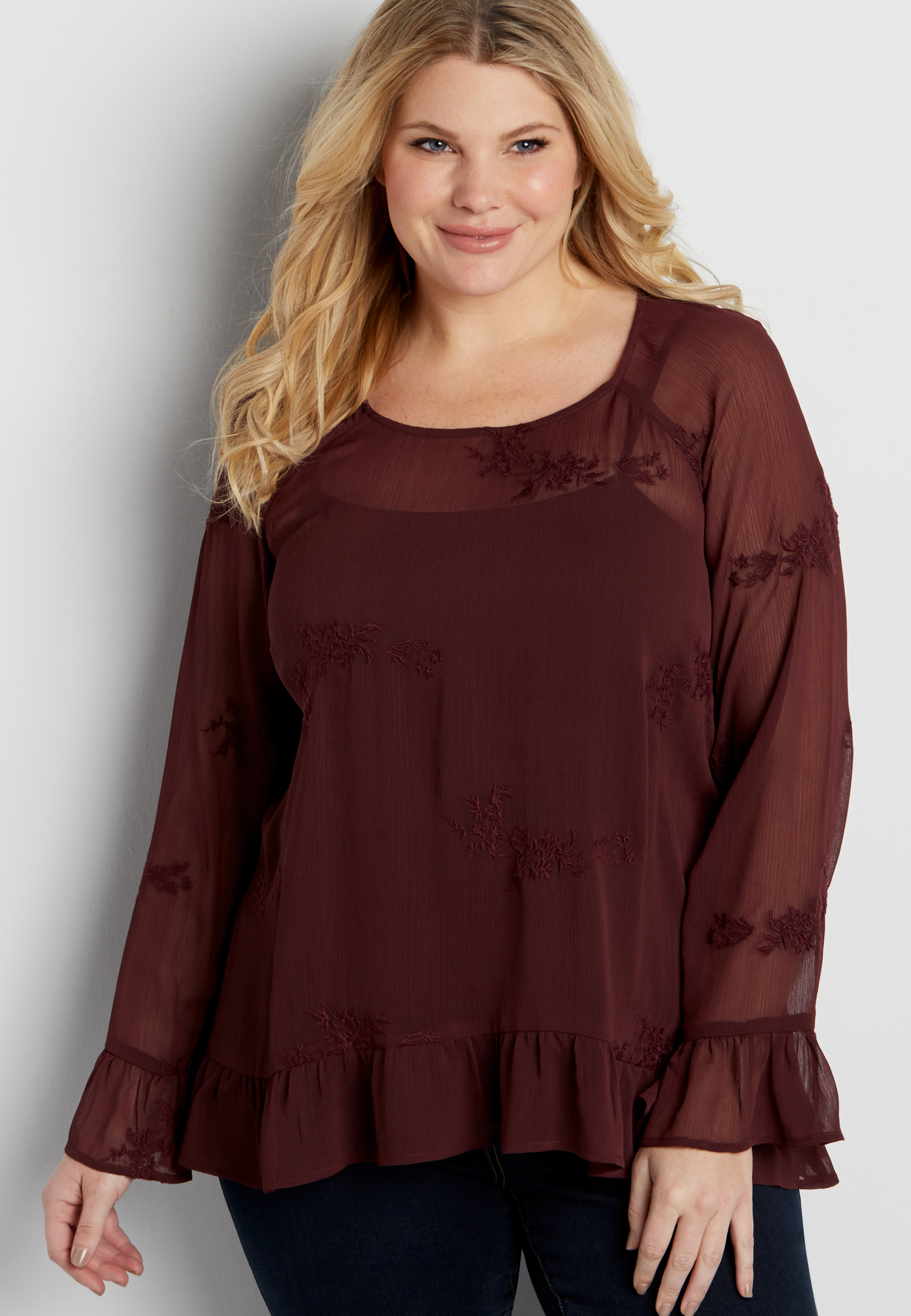 Plus Size Peasant Top With Embroidery And Ruffles Maurices