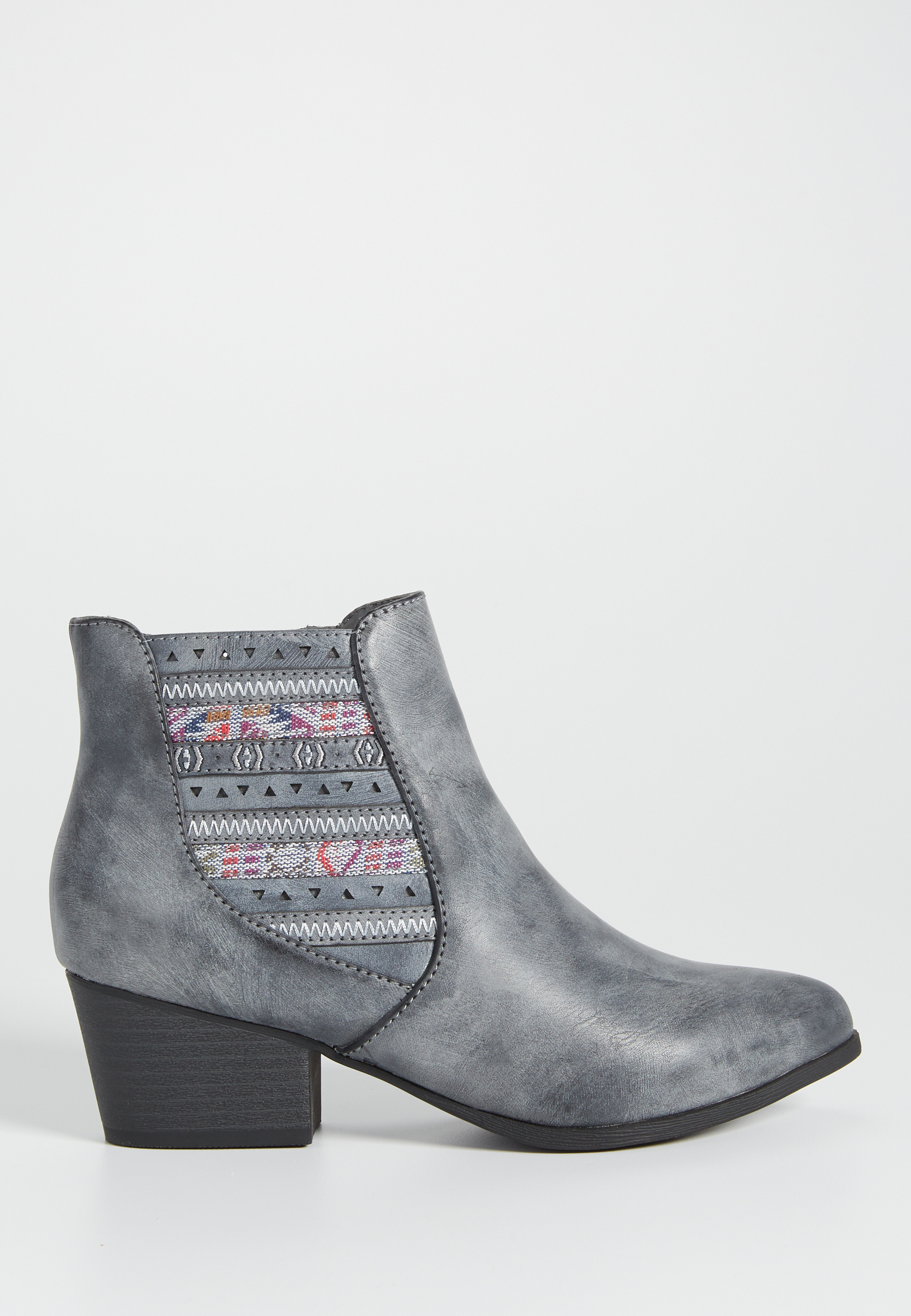Greta Western style bootie with embroidery in gray | maurices