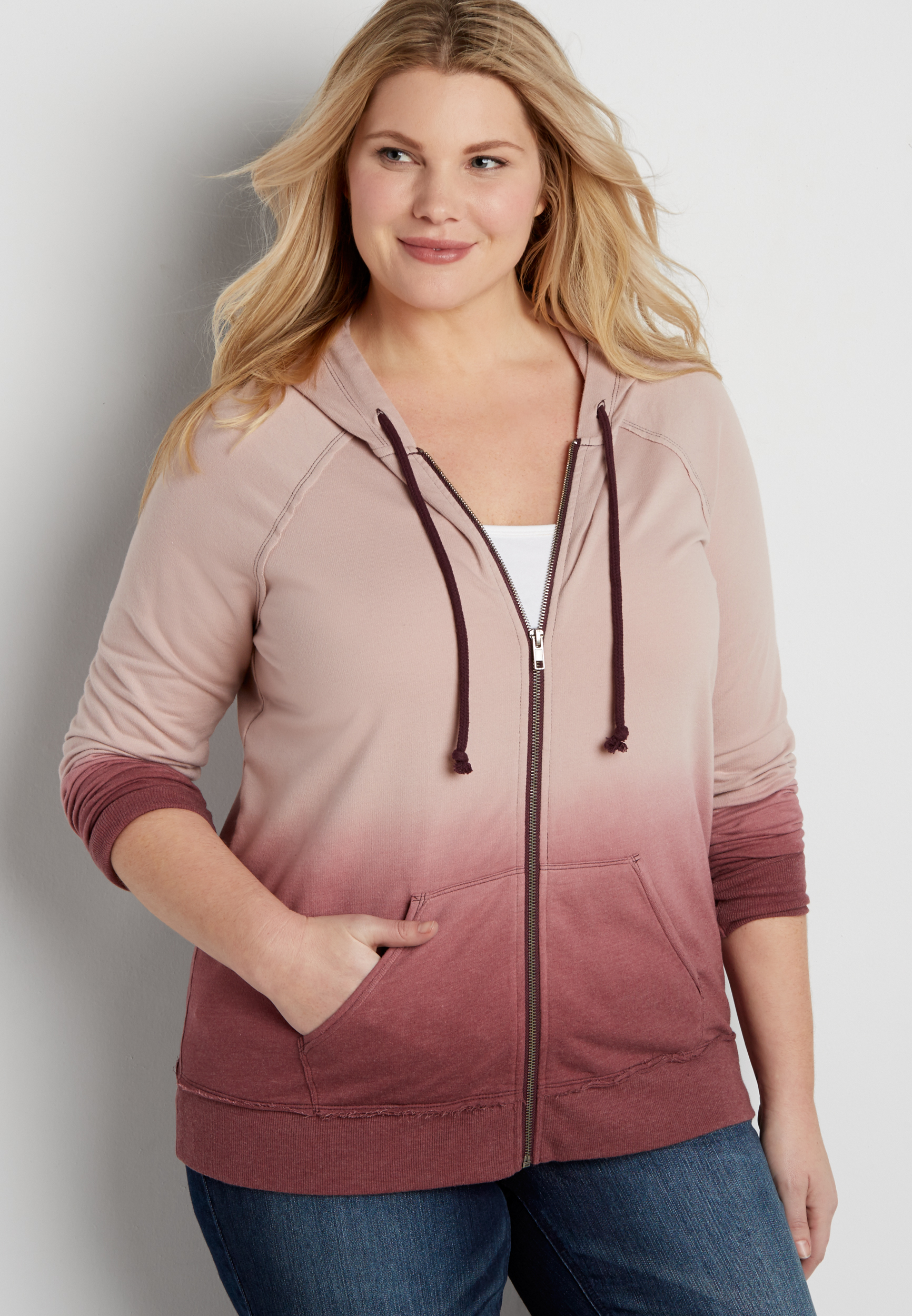 plus size dip dyed zip up hoodie | maurices
