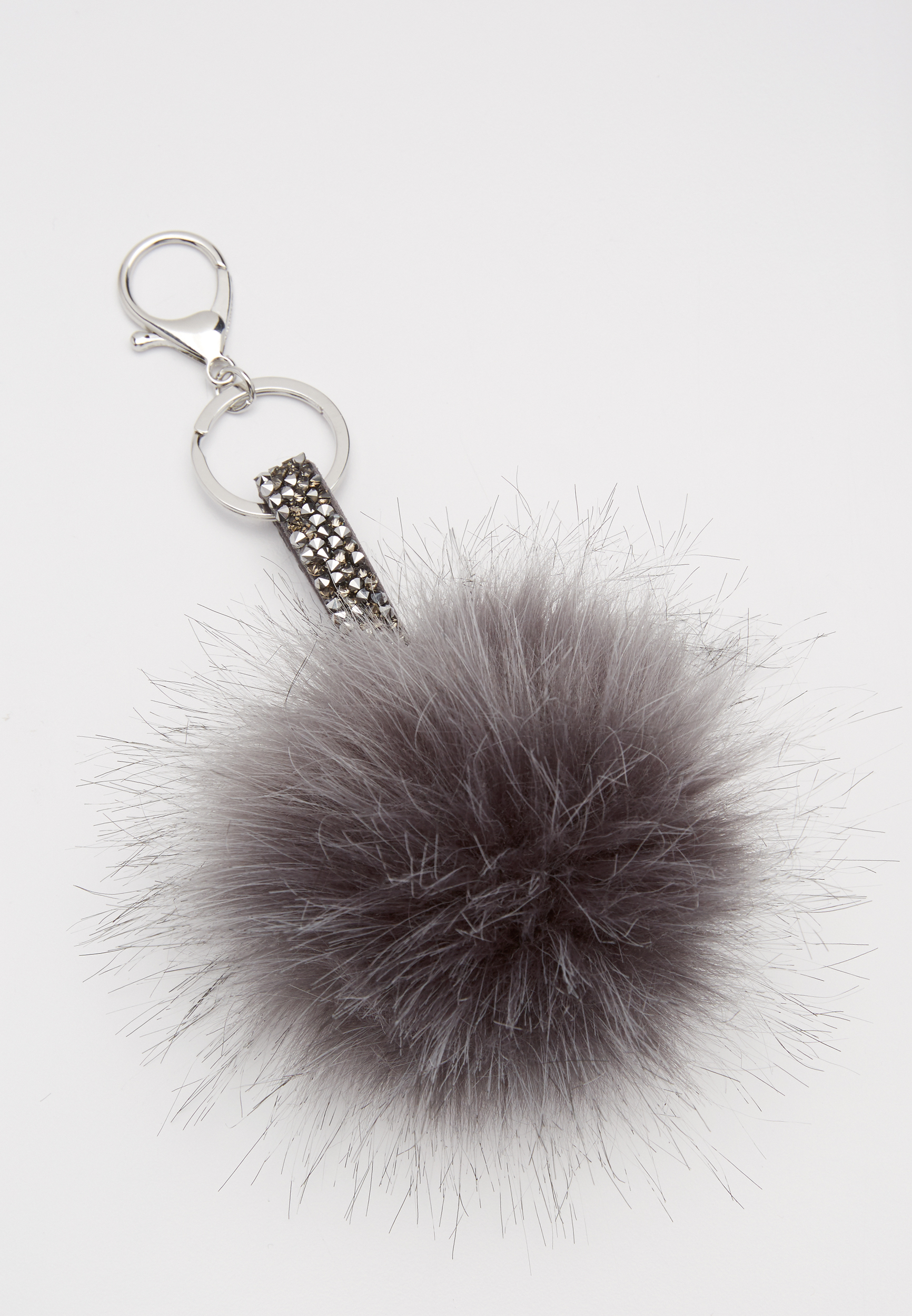 faux fur handbag charm with chunky studded strap in gray | maurices