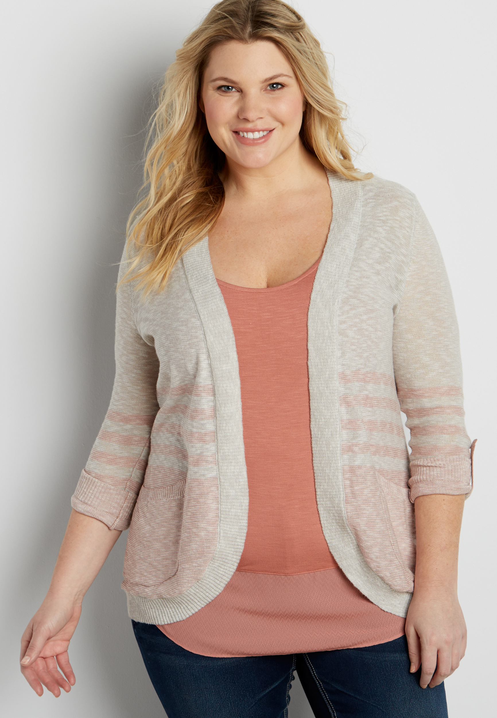 plus size lightweight cardigan with stripes | maurices