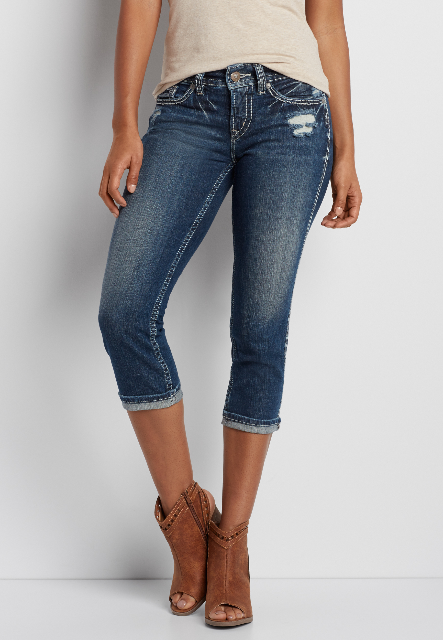 Silver Jeans Co.® capris with destructed hem | maurices