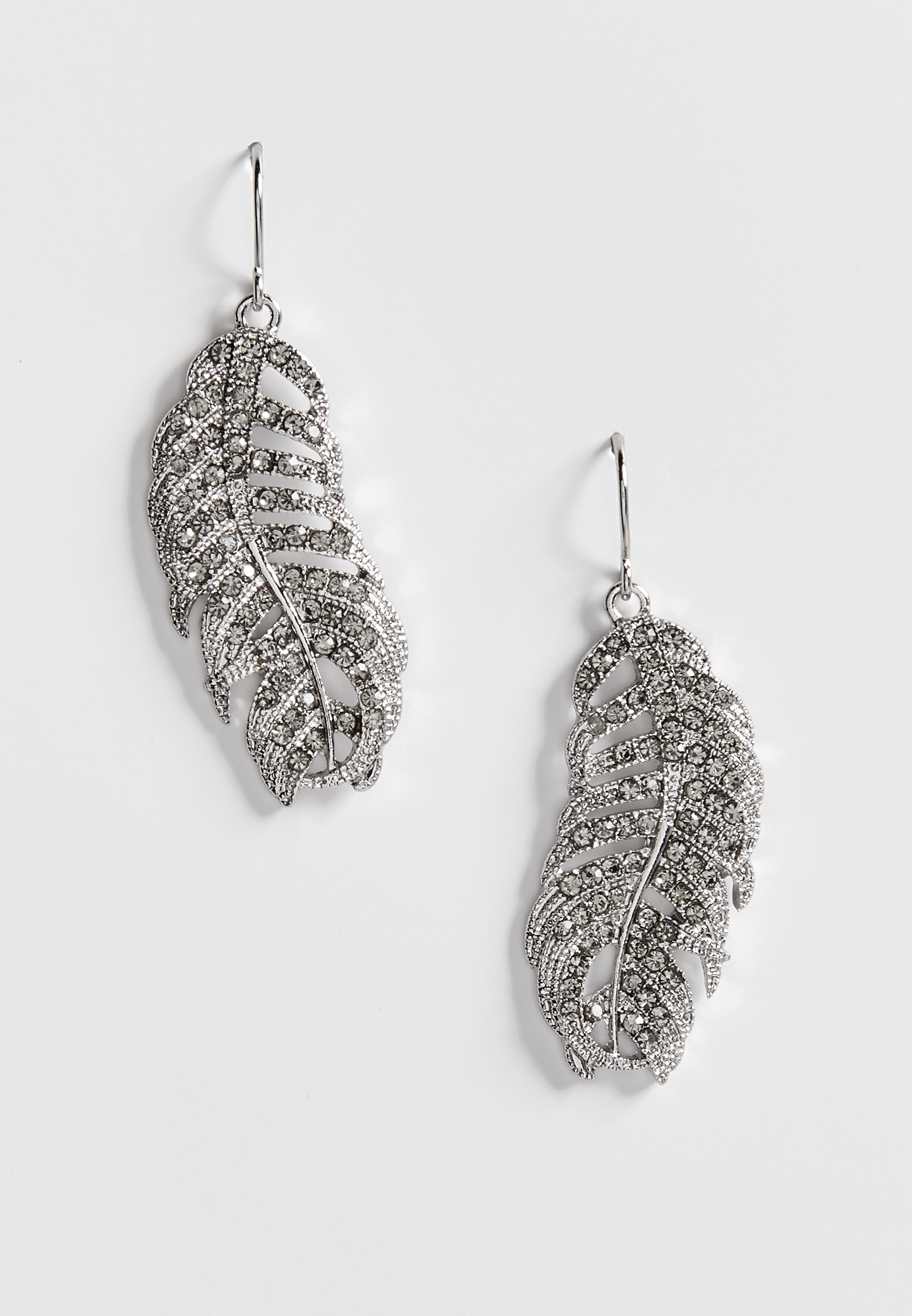 metal feather earrings with rhinestones | maurices