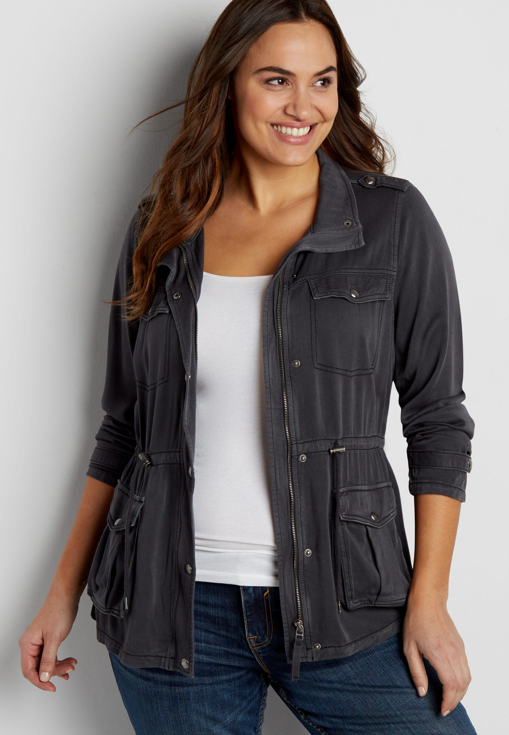 plus size drapey anorak jacket | maurices