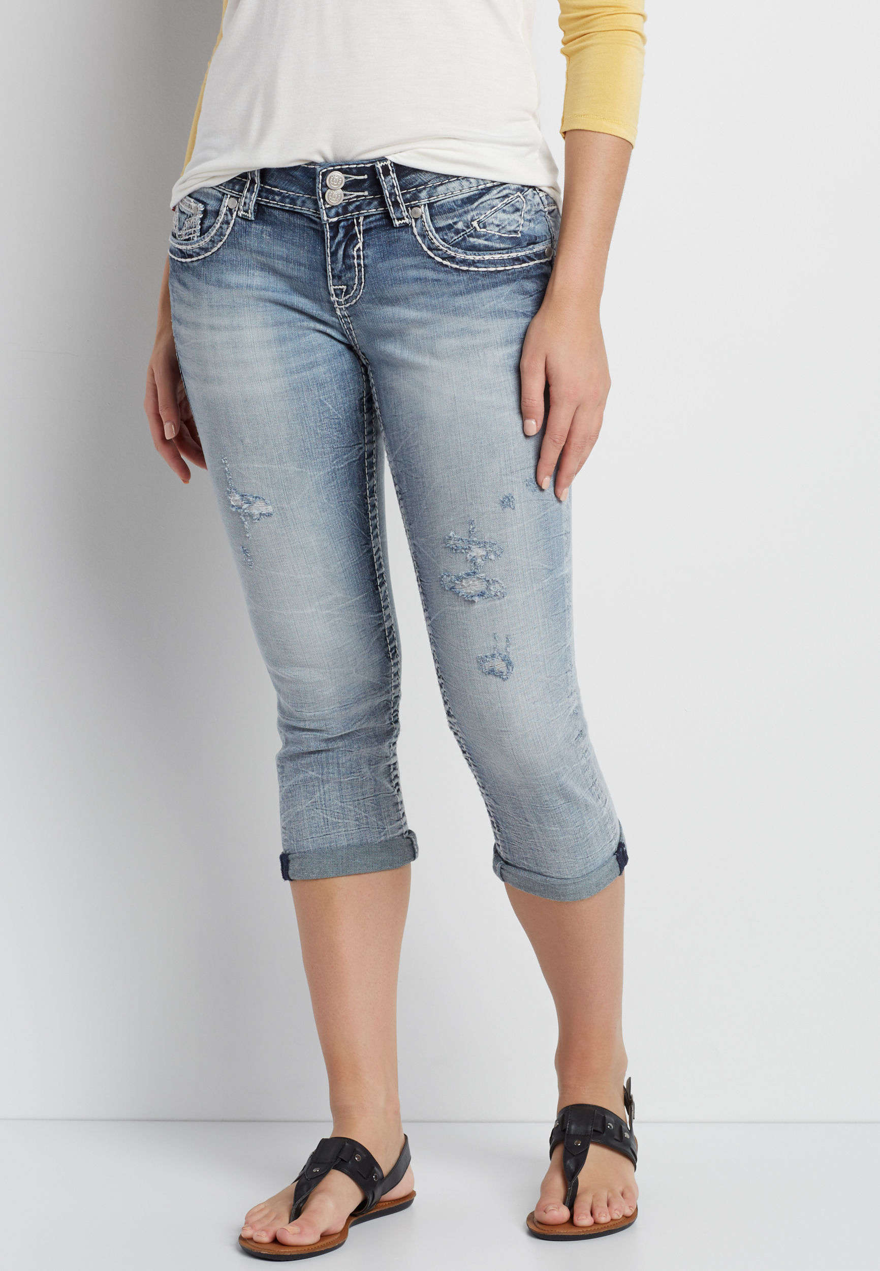 Vigoss® embellished capri with light destruction | maurices