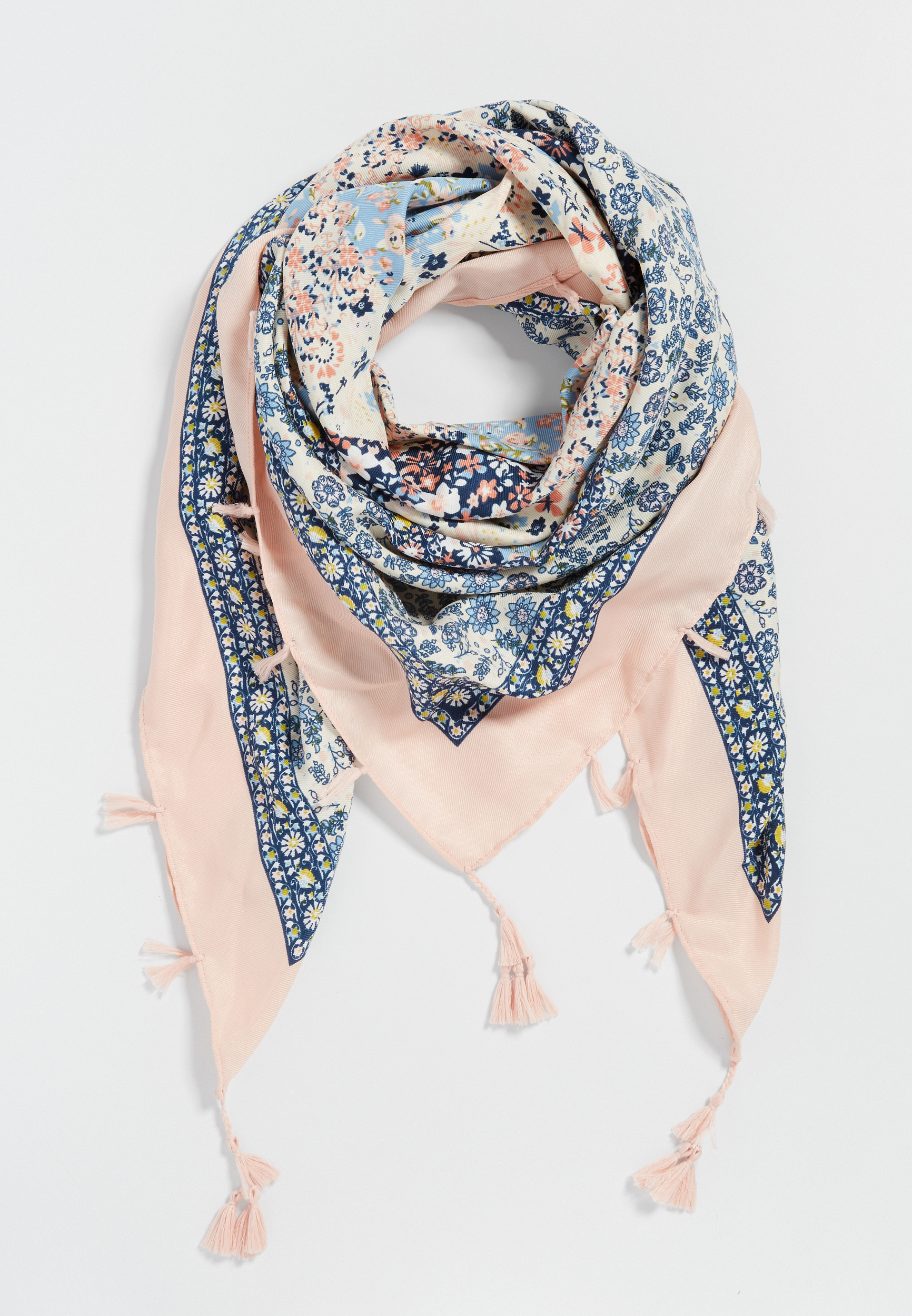 square scarf in patchwork print with tassels | maurices