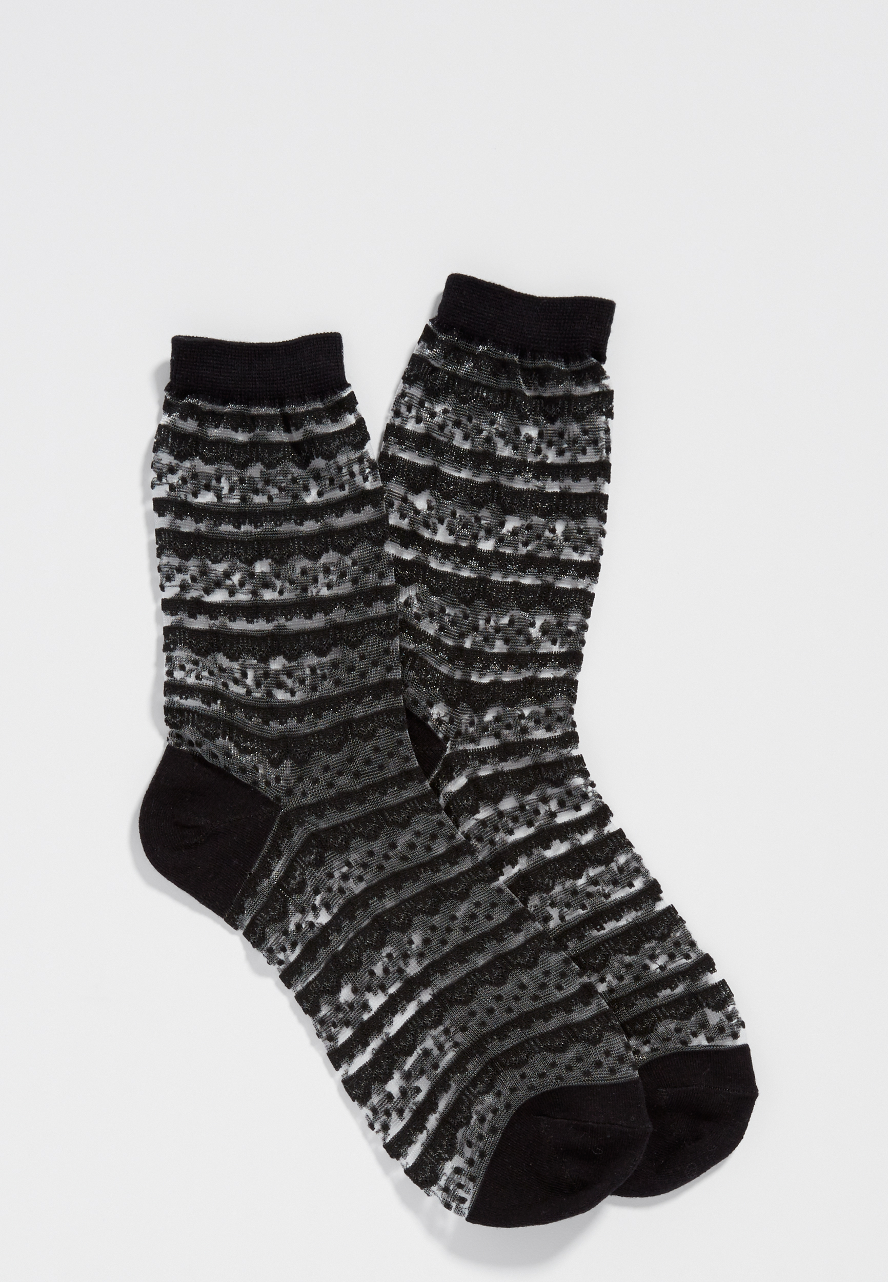 mesh crew socks with striped stitching in black | maurices