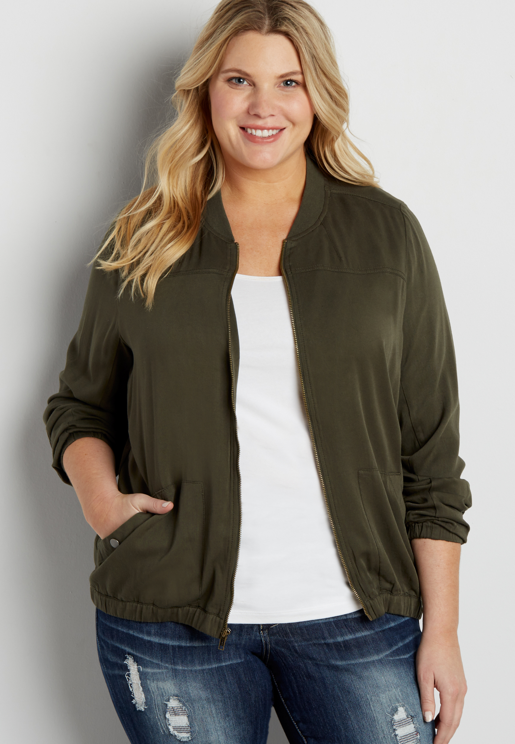 plus size drapey bomber jacket | maurices