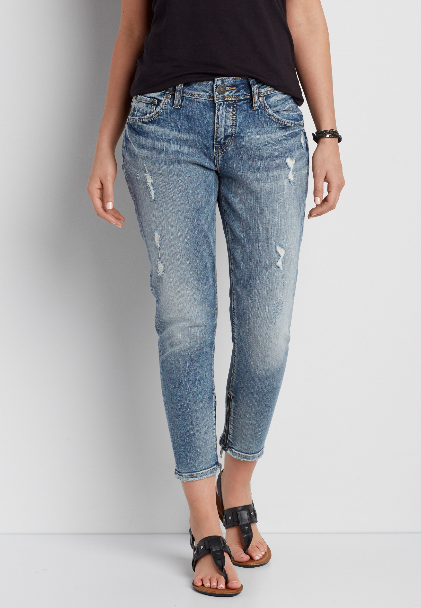 Silver Jeans Co.® Kenni girlfriend skinny ankle crop jeans with zippers ...