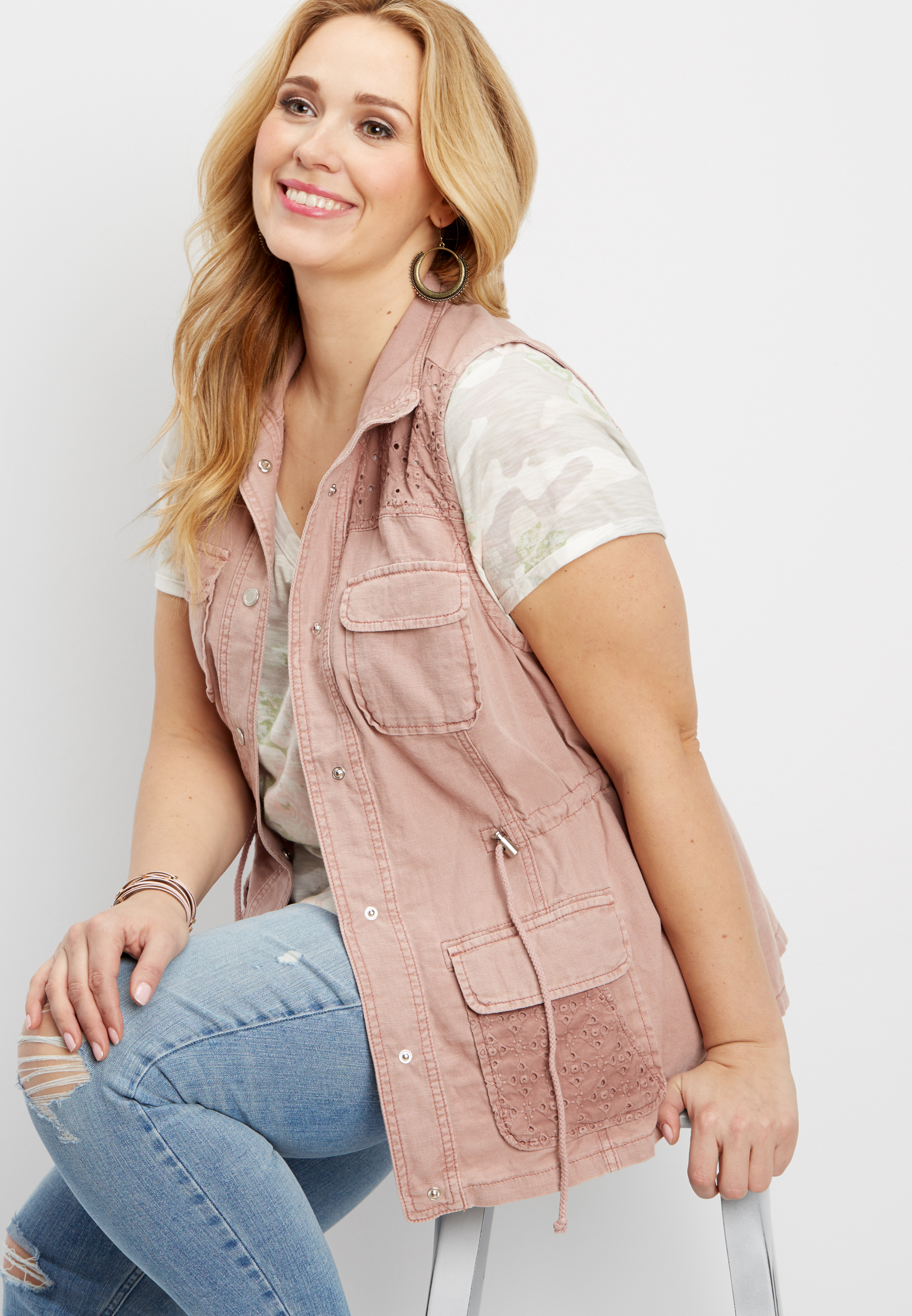 plus size linen vest with eyelet detail | maurices