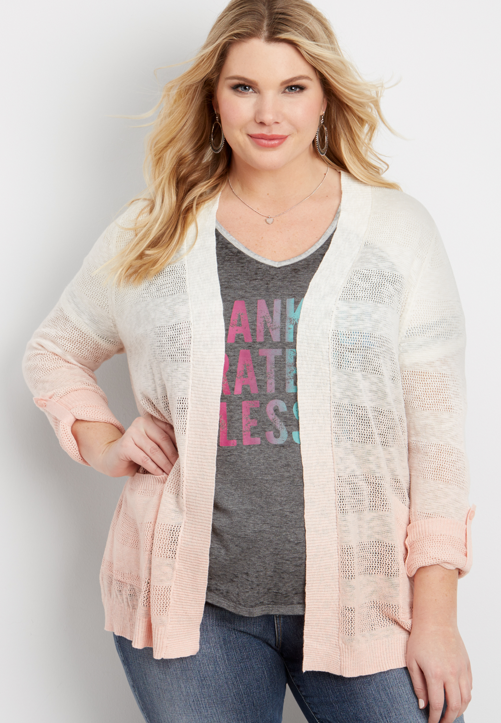 plus size dip dye cardigan with pointelle stitch stripes | maurices