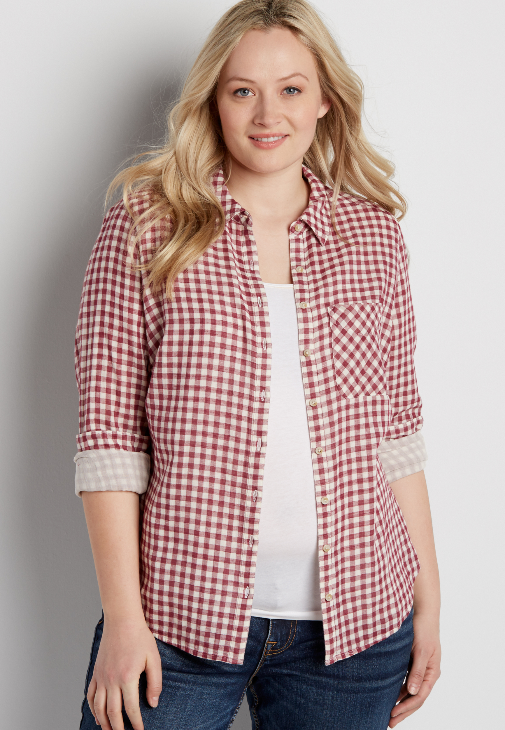Rtv Plus Size Button Down Gingham Shirt Maurices