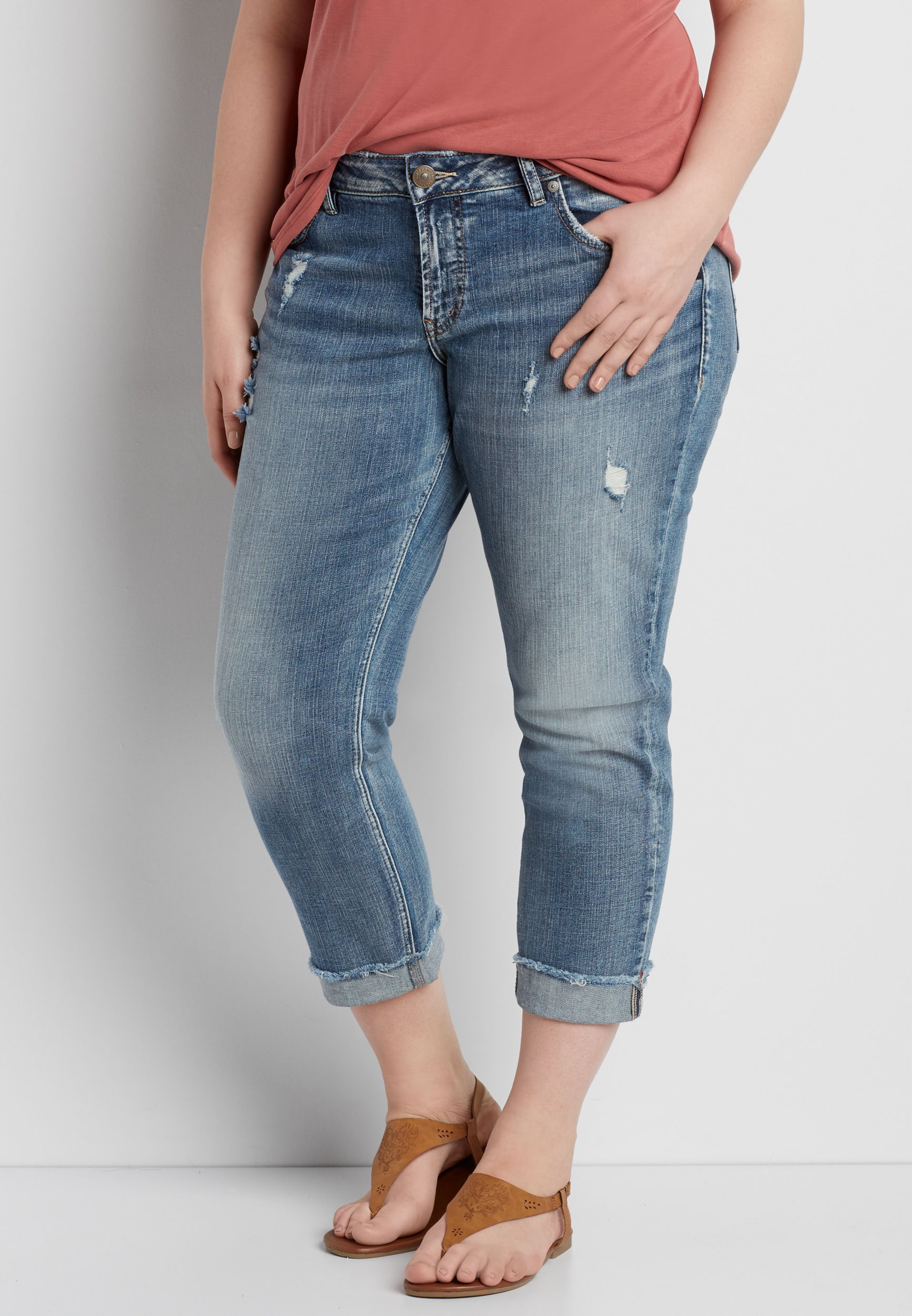 Silver Jeans Co.® plus size Sam boyfriend jeans with destruction and ...
