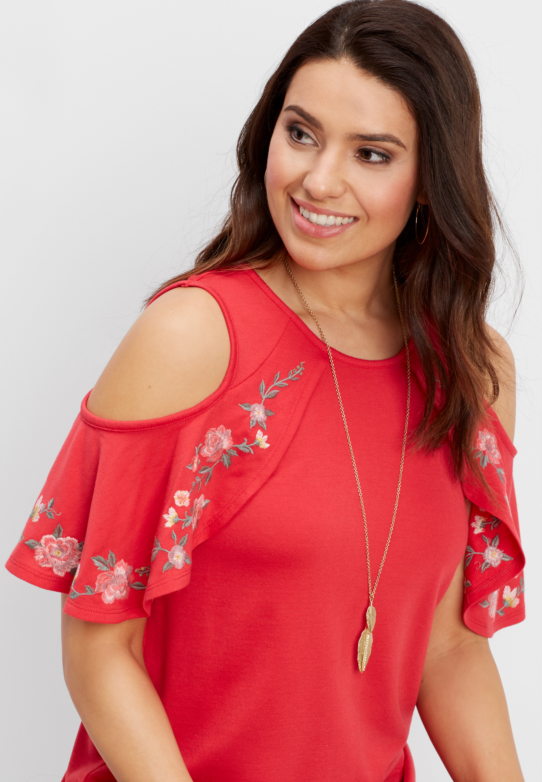 embroidered cold shoulder tee | maurices