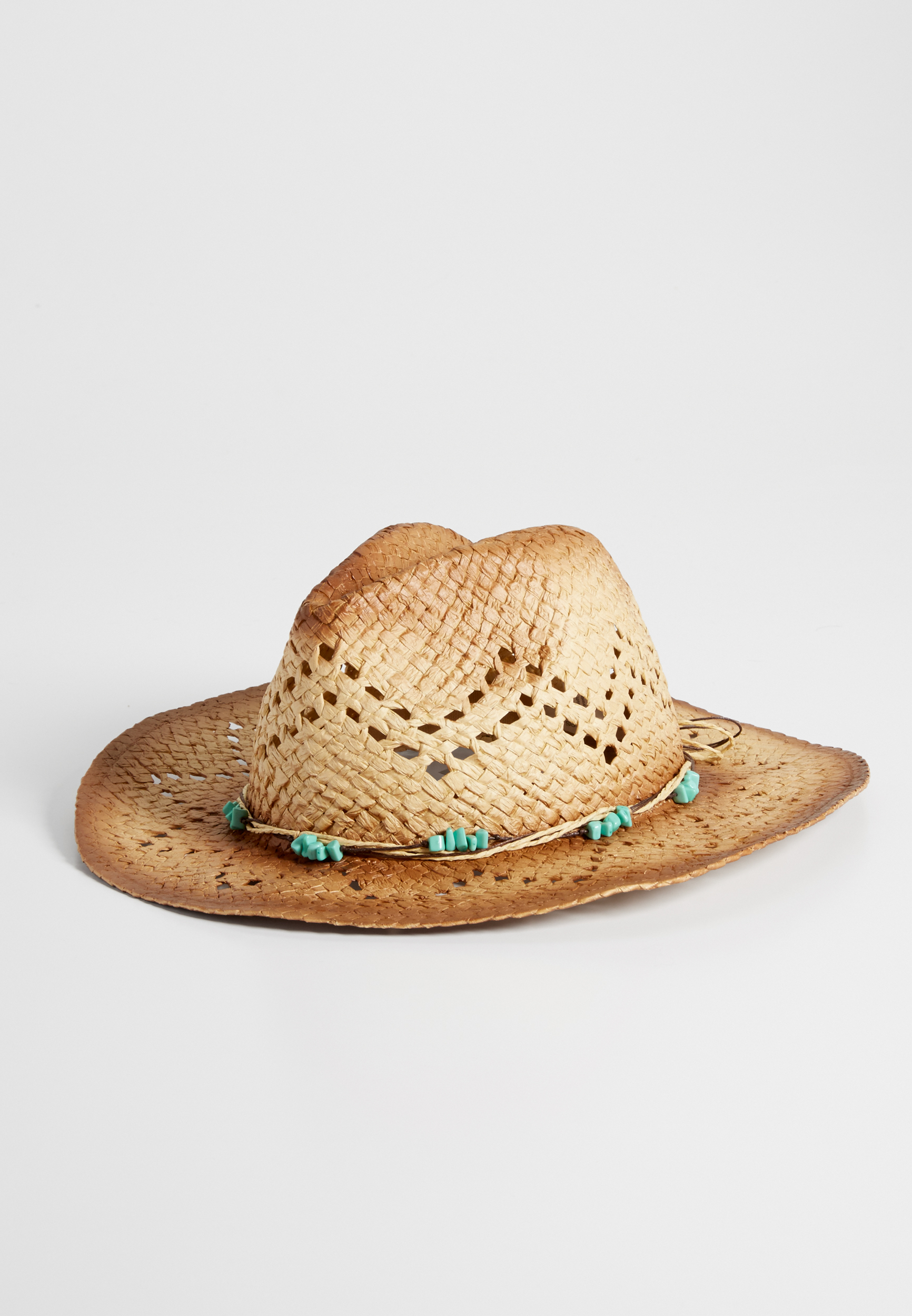 tea stained cowboy hat with faux turquoise stone embellished band ...