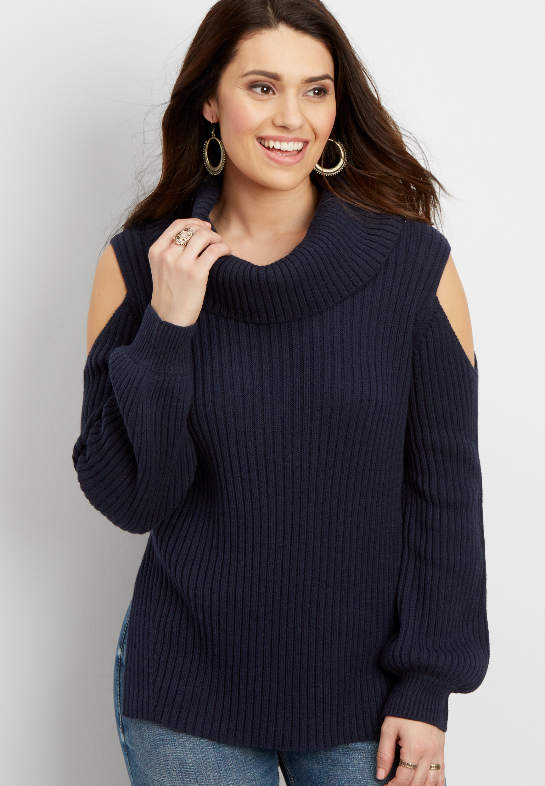 cowl neck sweater with cold shoulders | maurices