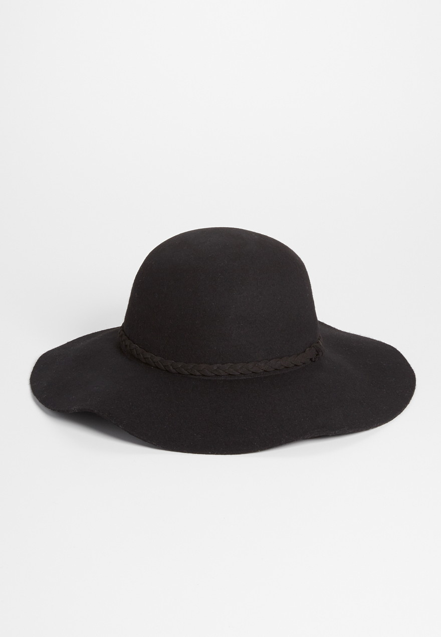 wool floppy hat with braided band in black | maurices