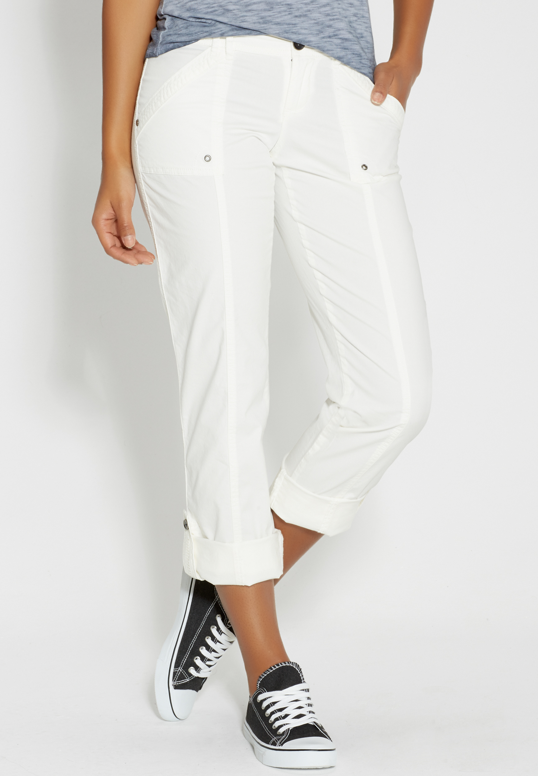 convertible cargo capri pant in soft white | maurices