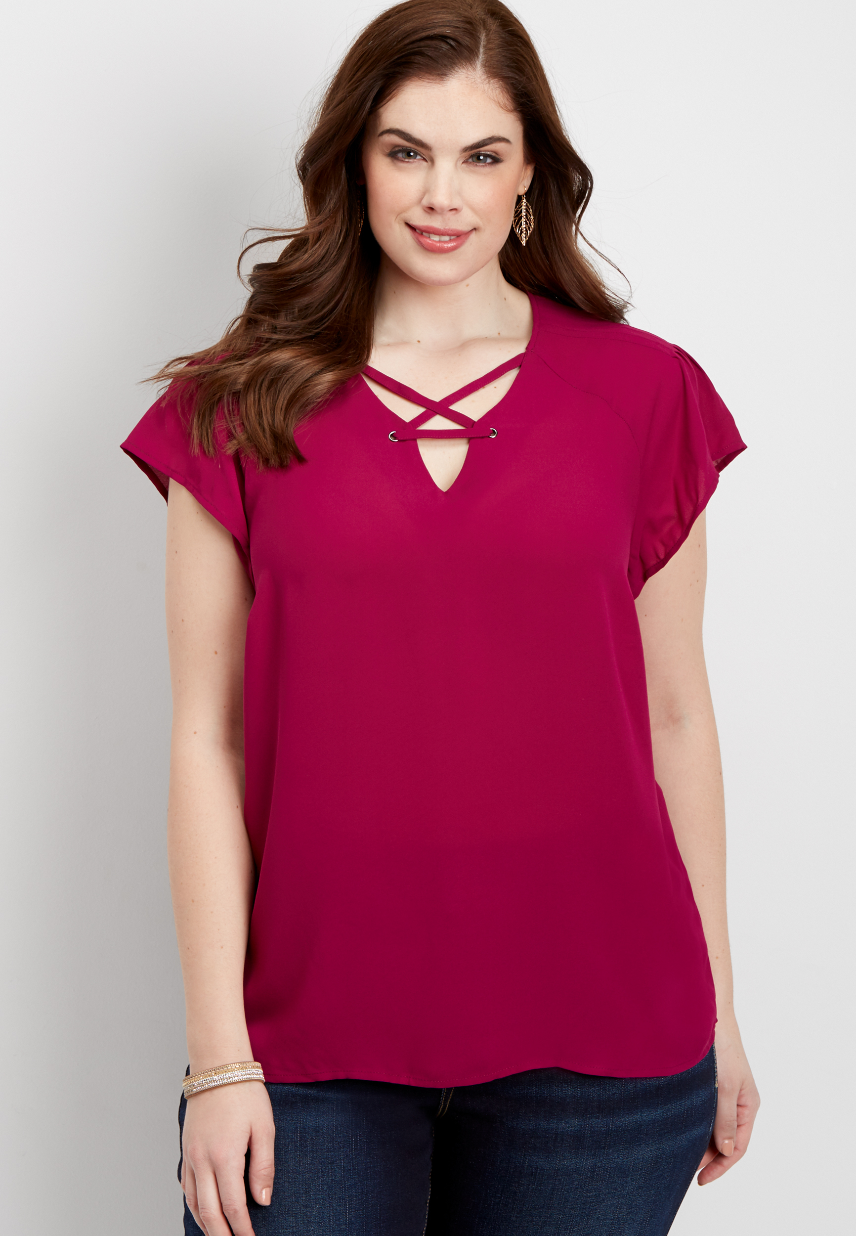 plus size solid flutter sleeve tee | maurices