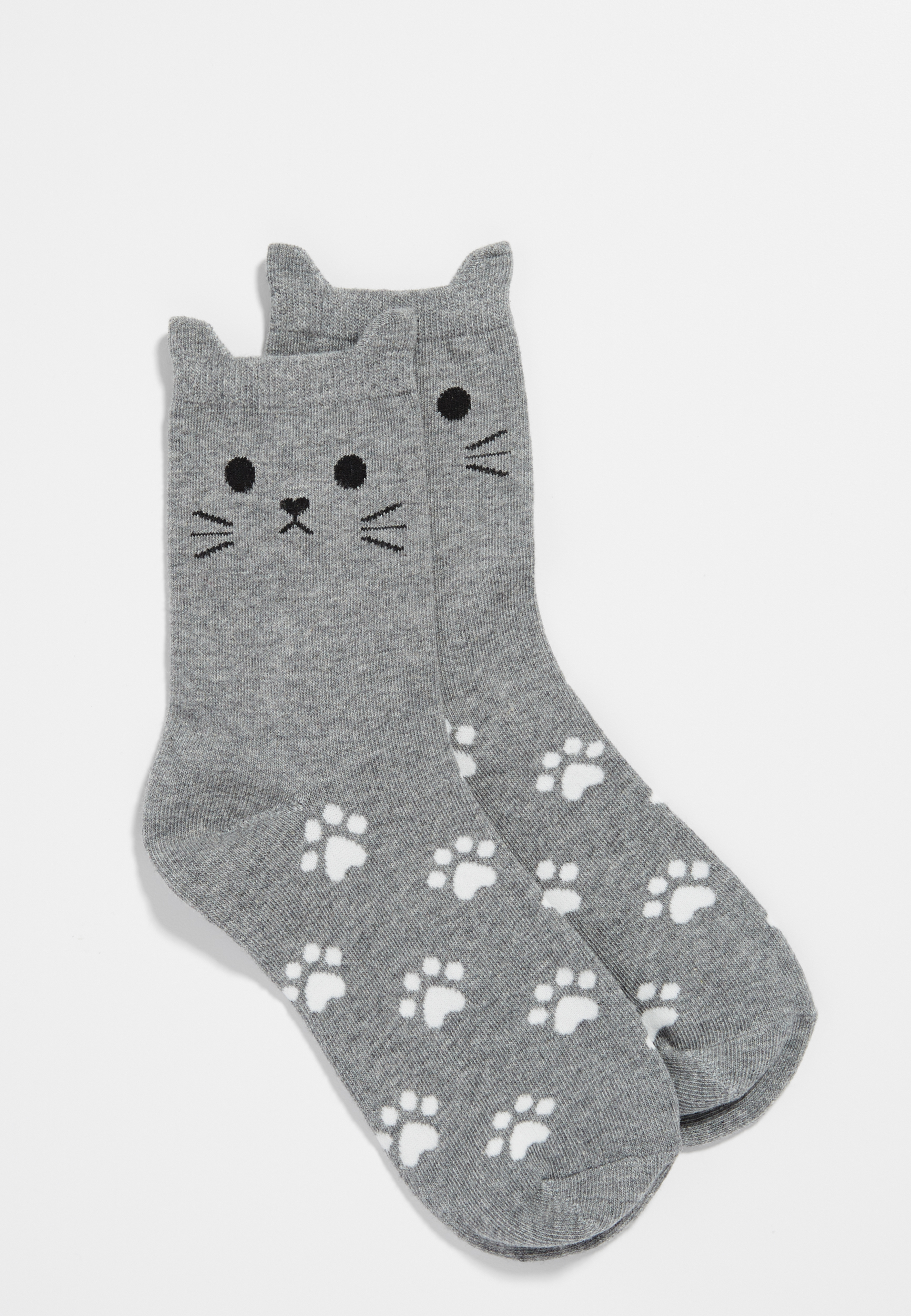 paw print crew socks with cat face and ears | maurices