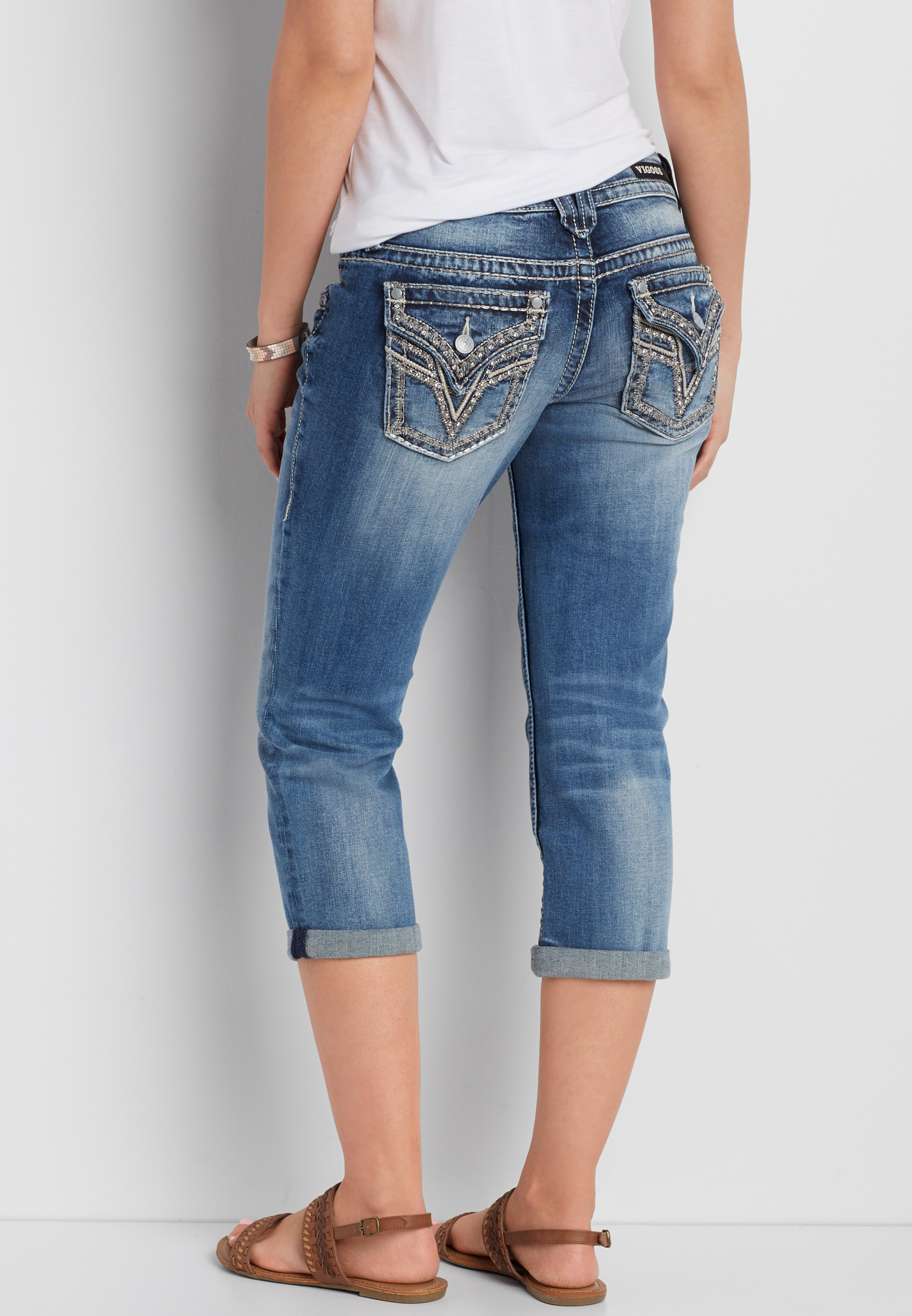 Vigoss® capri with metallic stitching and stud embellished pockets ...