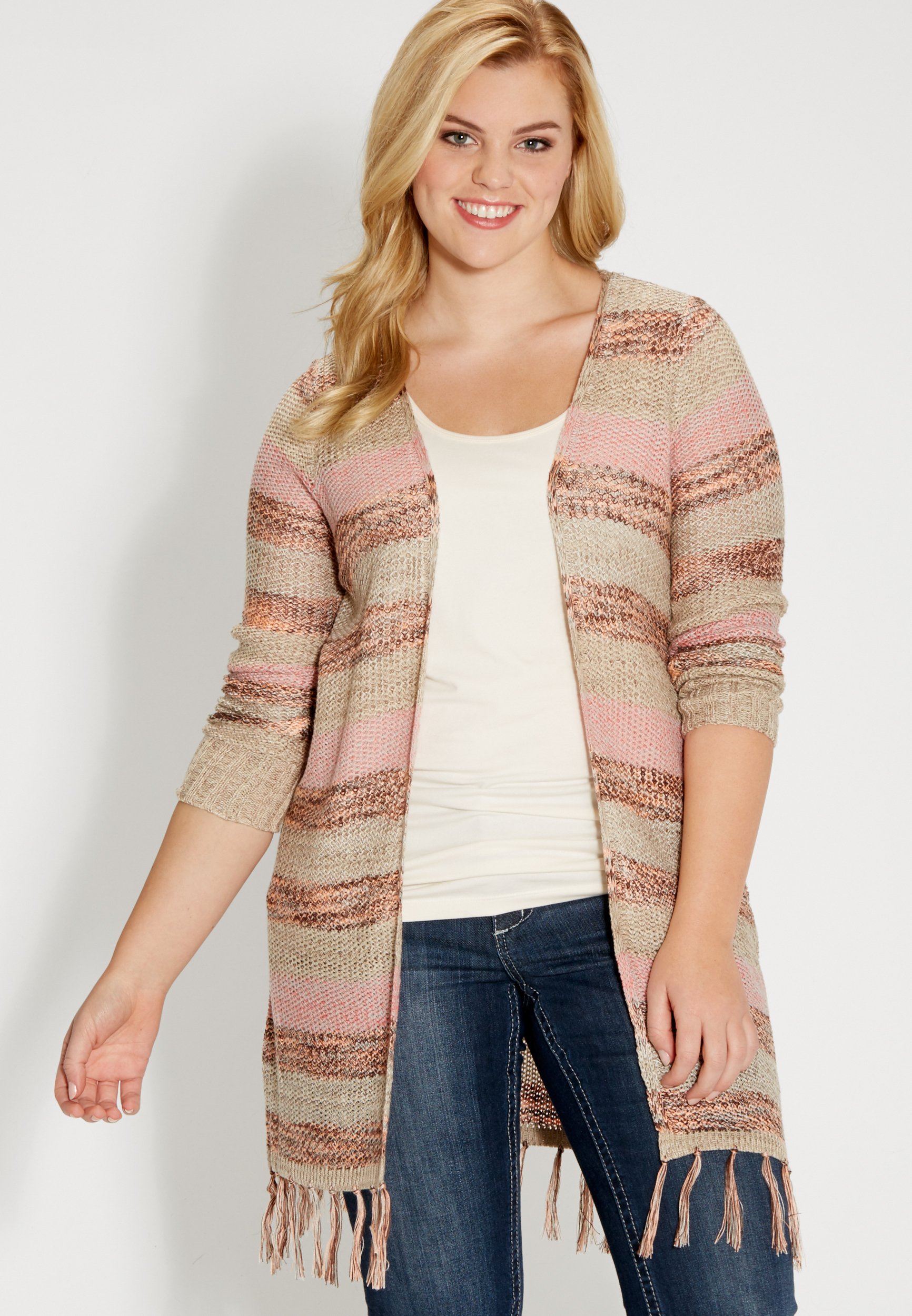 plus size duster with stripes and fringe | maurices