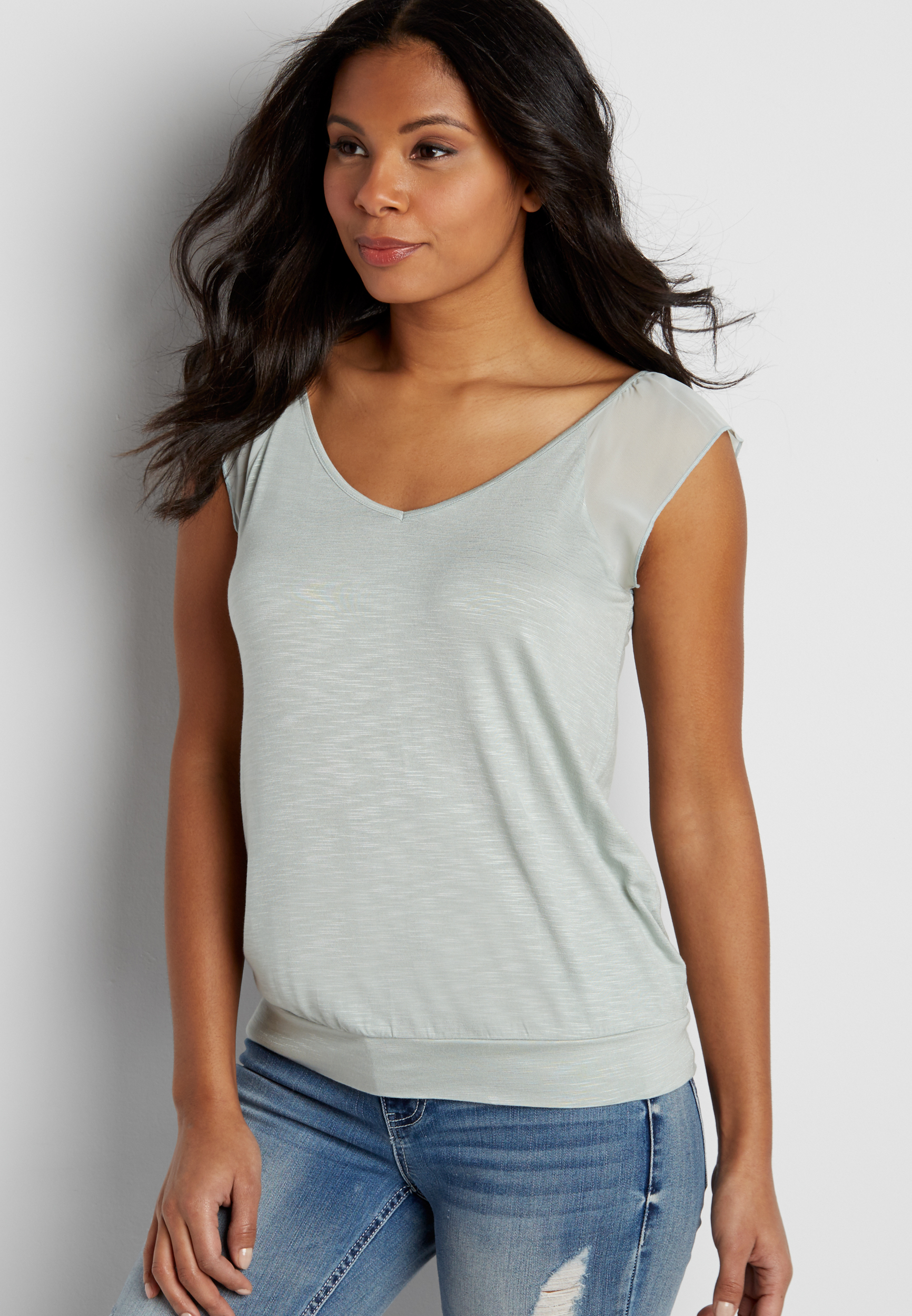 banded bottom tank with chiffon shoulders | maurices