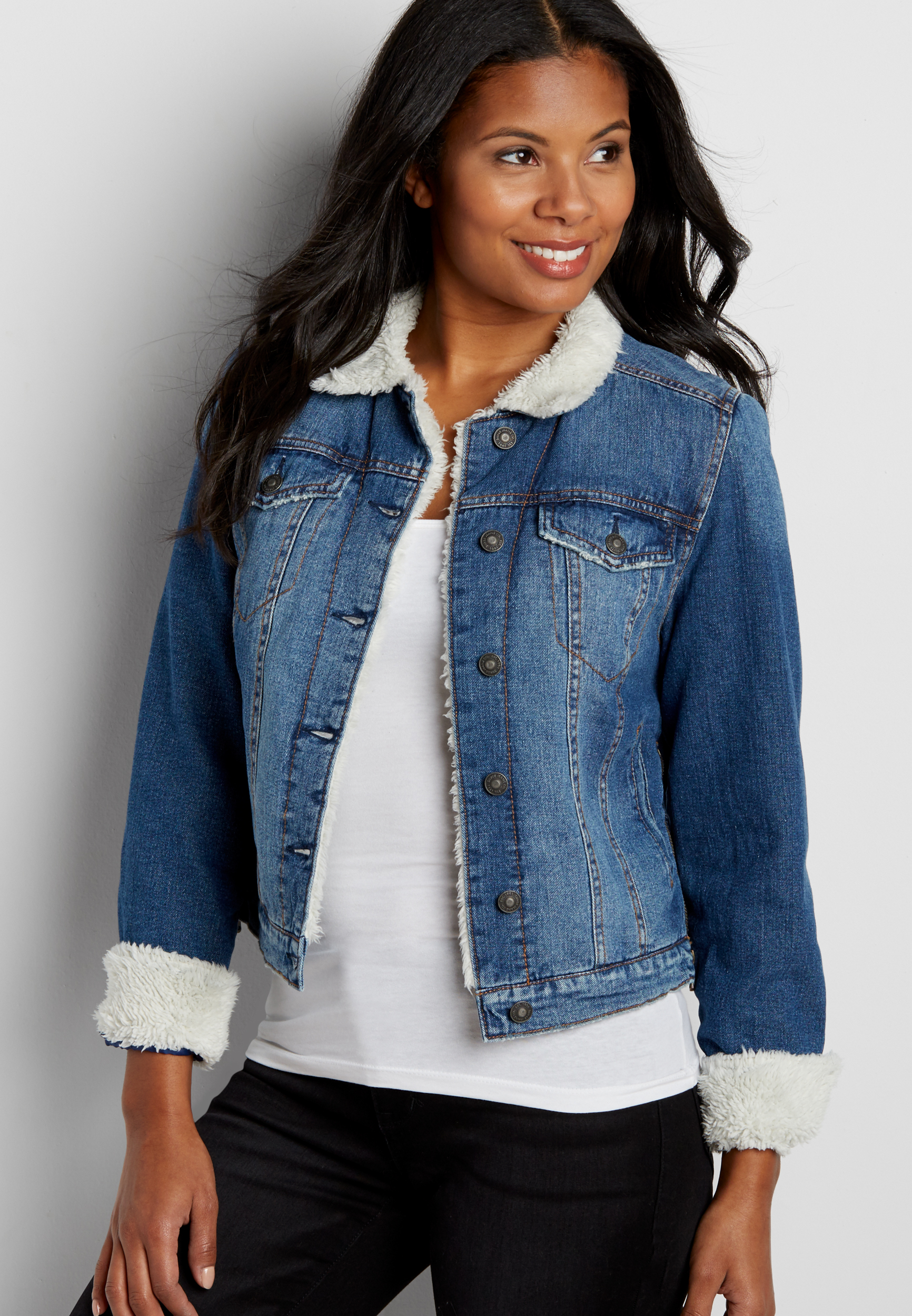 Silver Jeans Co.® denim jacket with faux sherpa lining | maurices