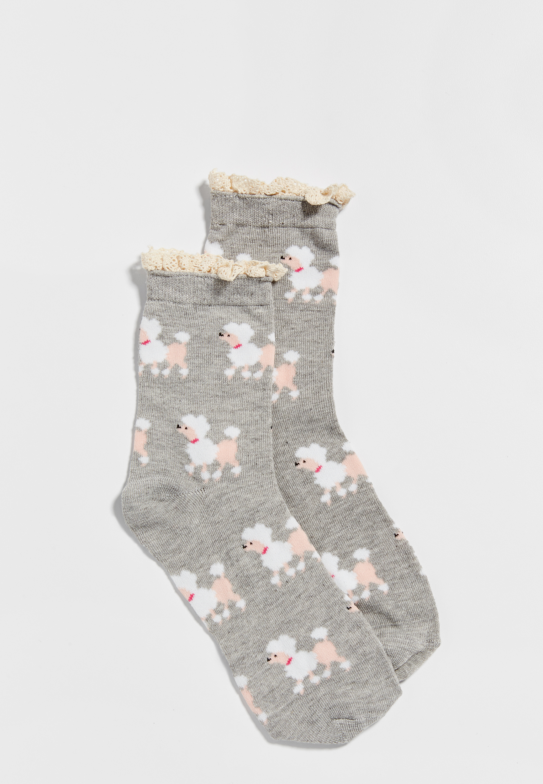 poodle print crew socks with ruffle top | maurices