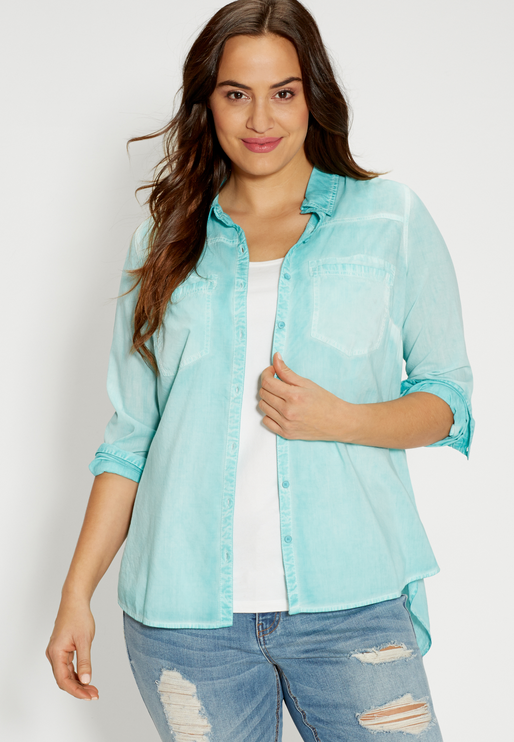 plus size lightweight button down boyfriend shirt | maurices