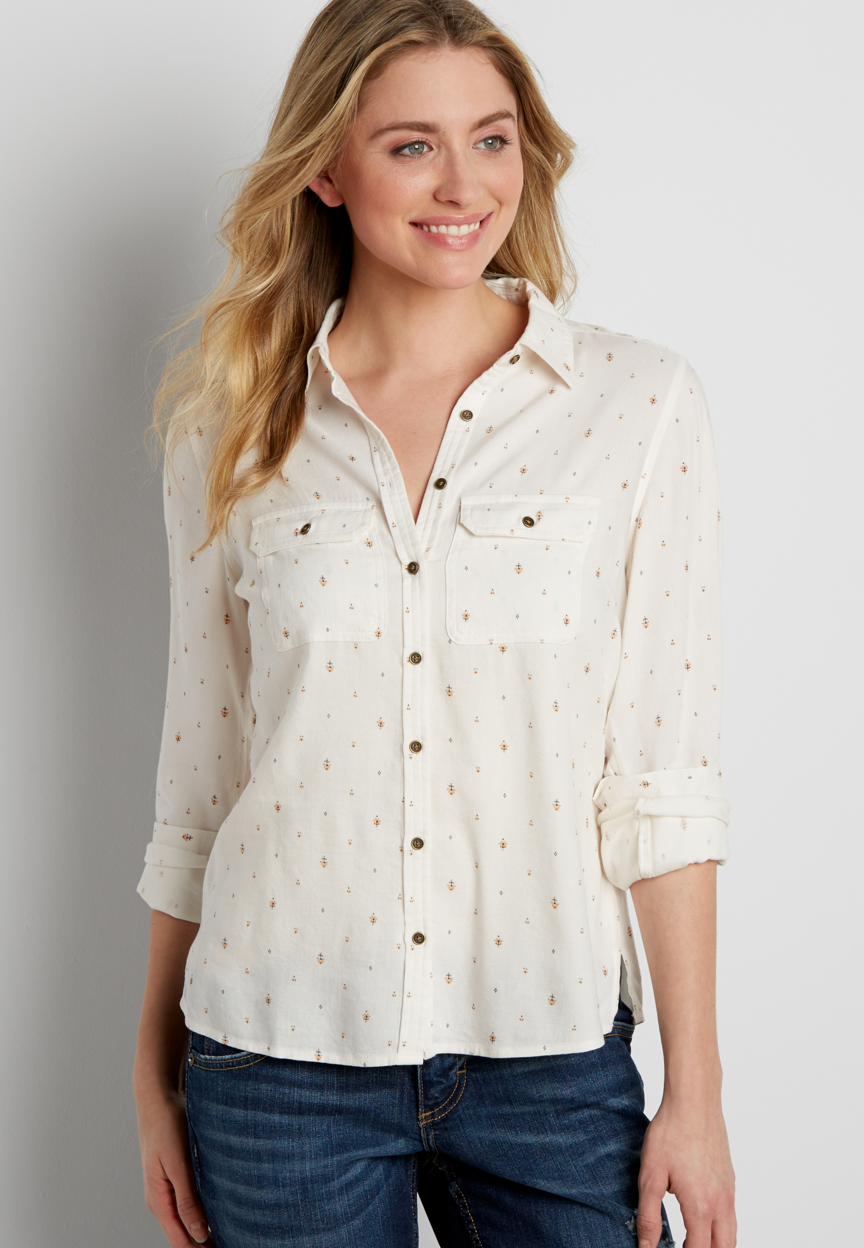 button down patterned shirt | maurices