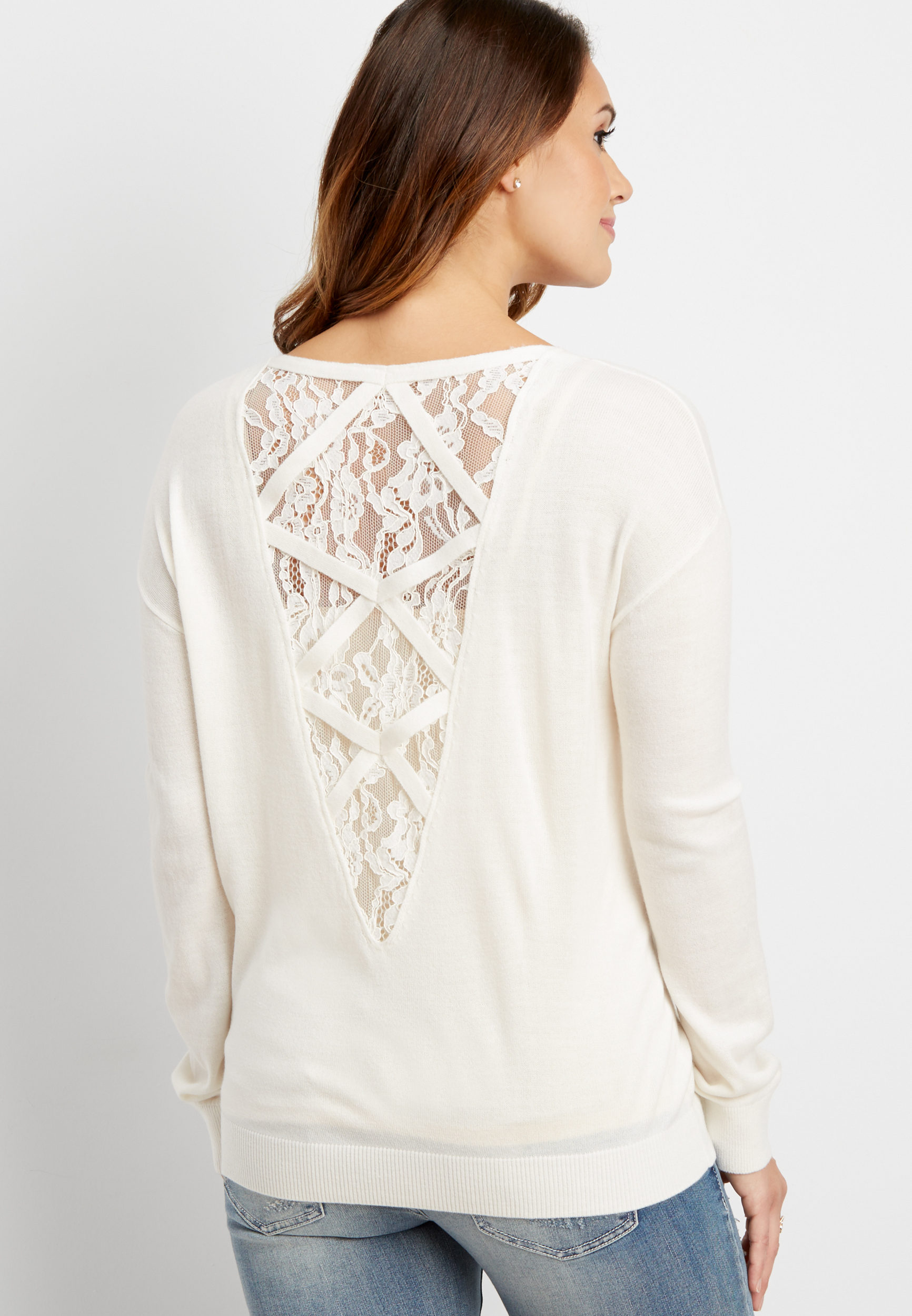 pullover sweater with strappy lace back | maurices