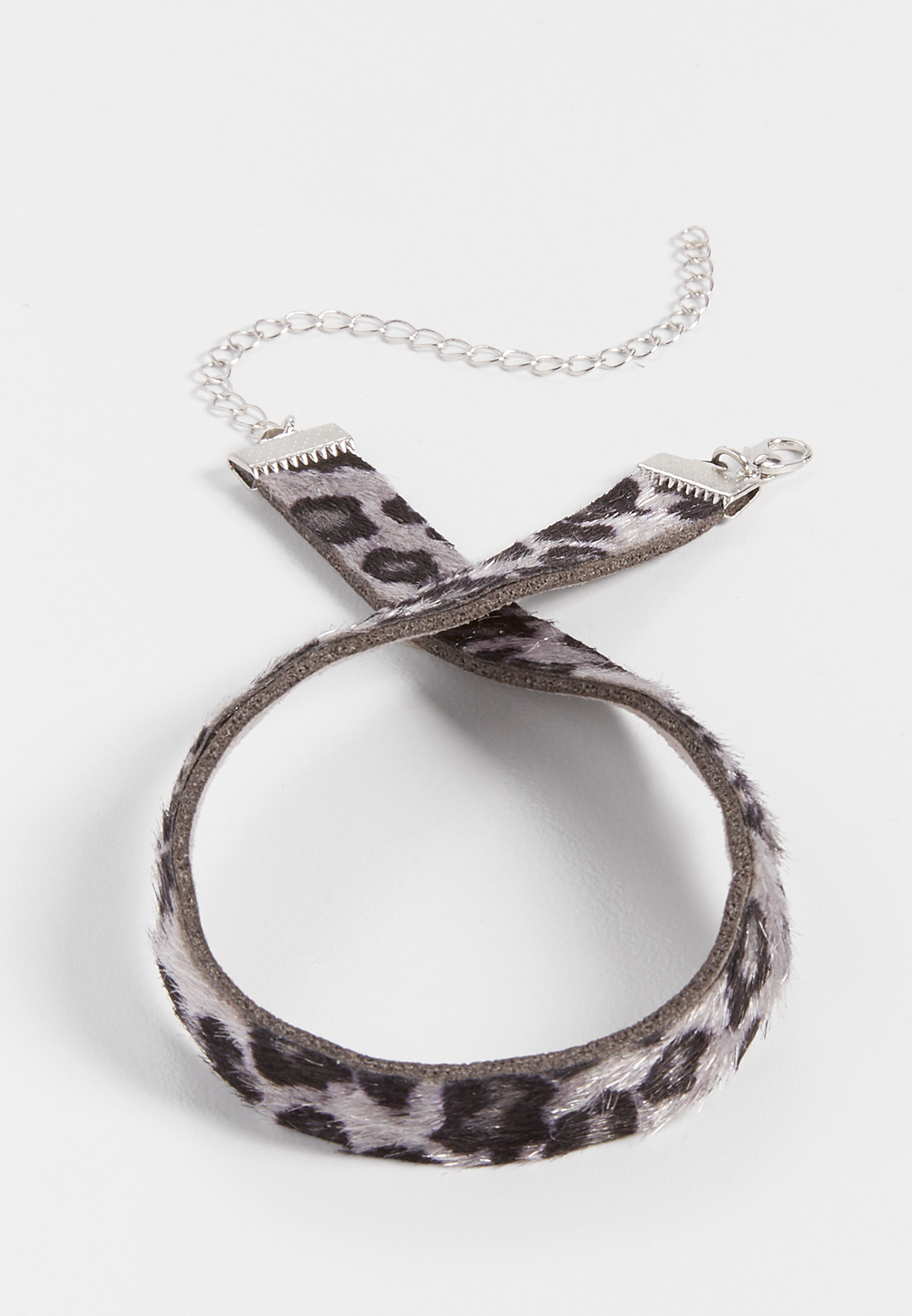 faux fur choker necklace in gray animal print | maurices
