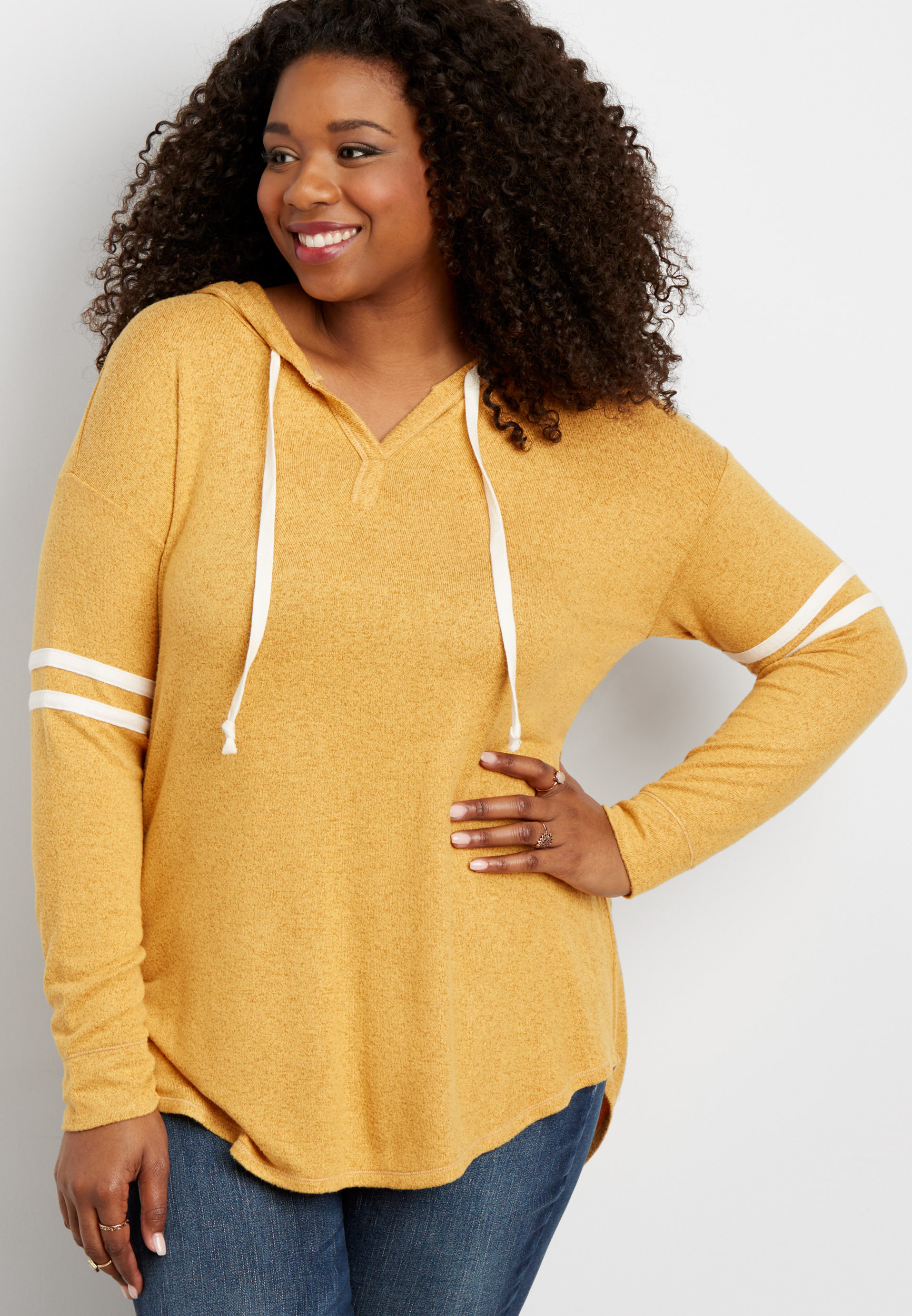 plus size hooded football pullover in brushed fabric | maurices