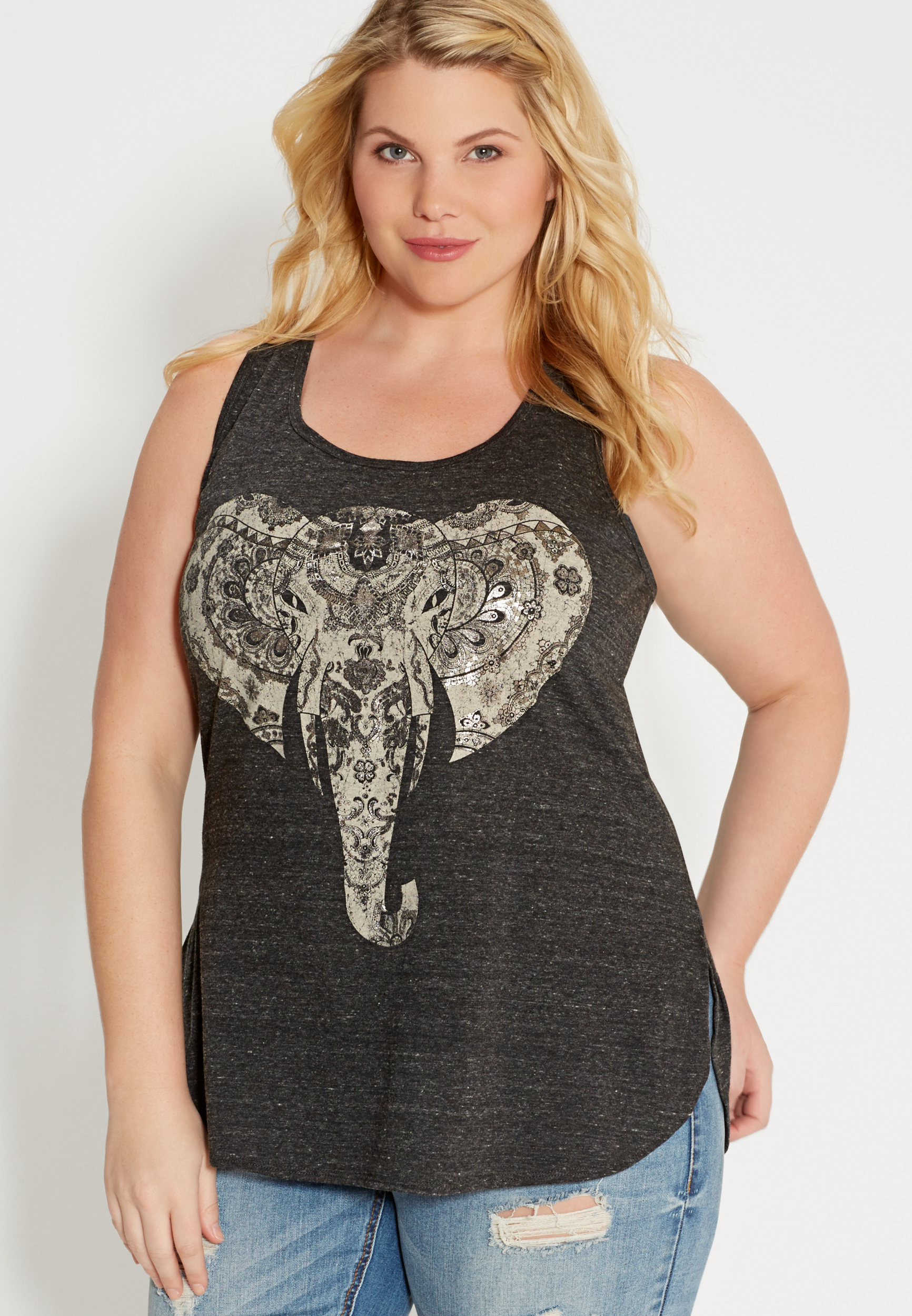 plus size racerback tank with elephant graphic | maurices