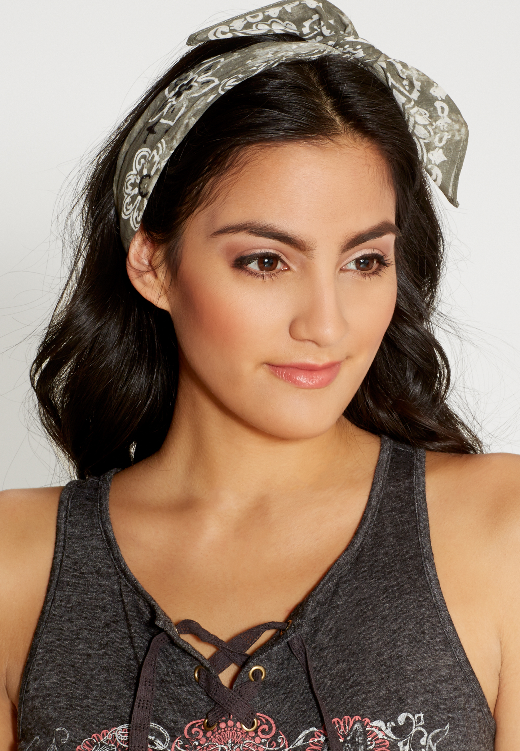 bandana in olive green floral and paisley print | maurices
