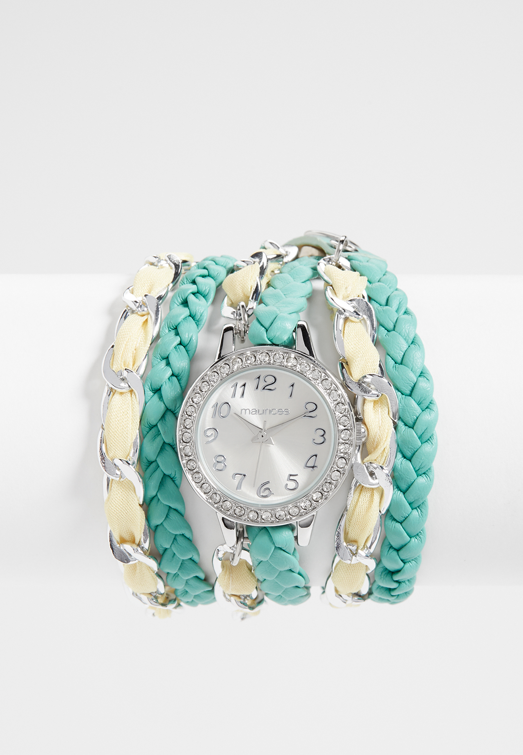 silvertone wrap watch with braided faux leather | maurices