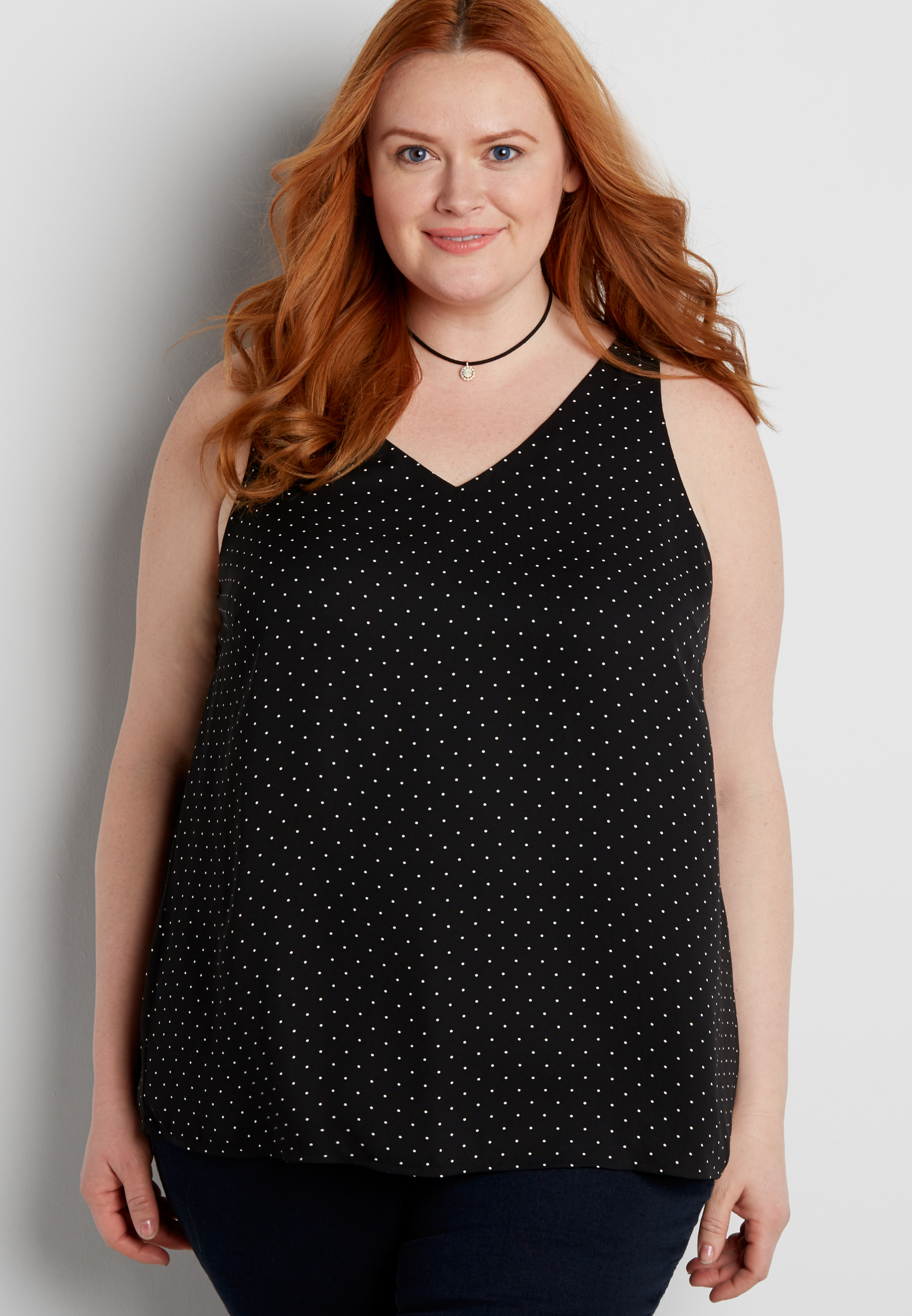 Plus Size Chiffon Tank With Strappy Back In Dot Print Maurices