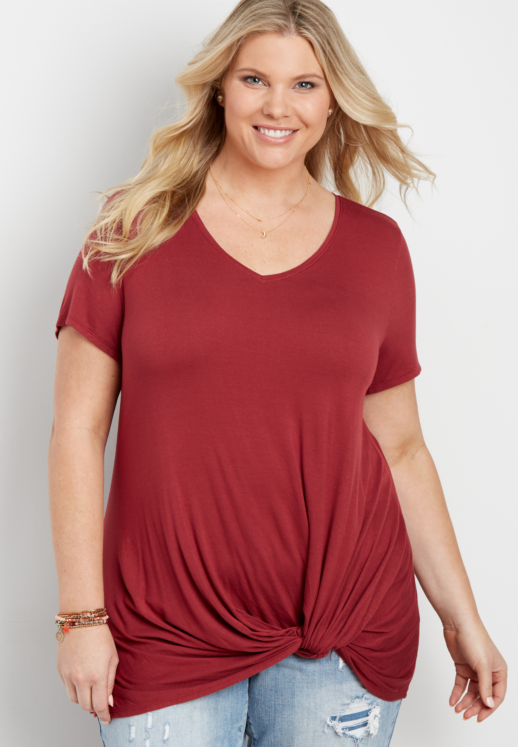 the 24/7 plus size tee with knot hem | maurices