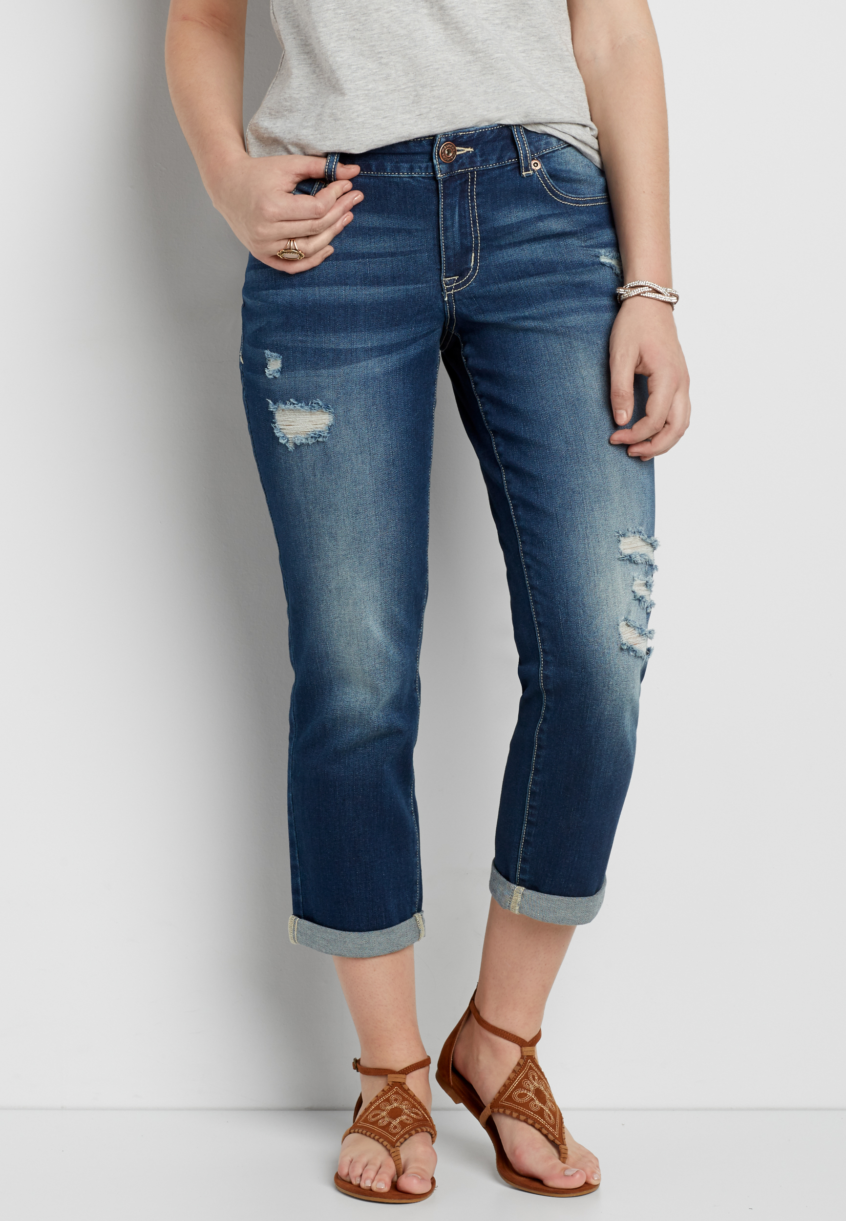 boyfriend crop jeans with destruction | maurices