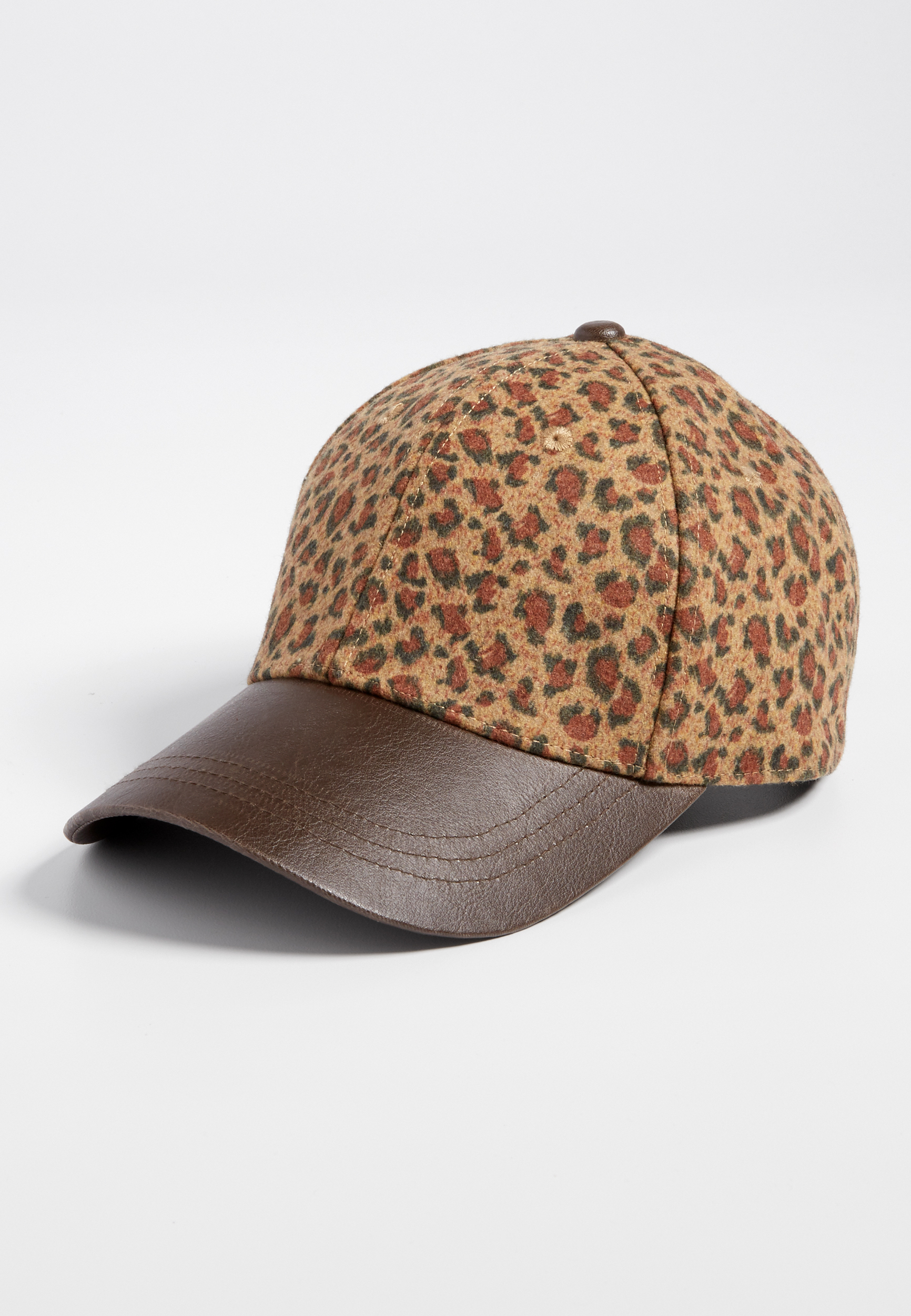 leopard print baseball hat with faux leather brim | maurices