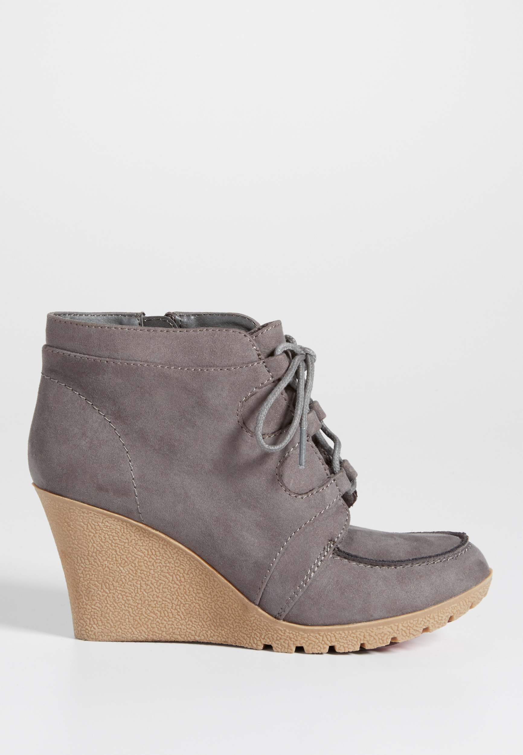 Jamie faux suede lace up wedge in gray | maurices