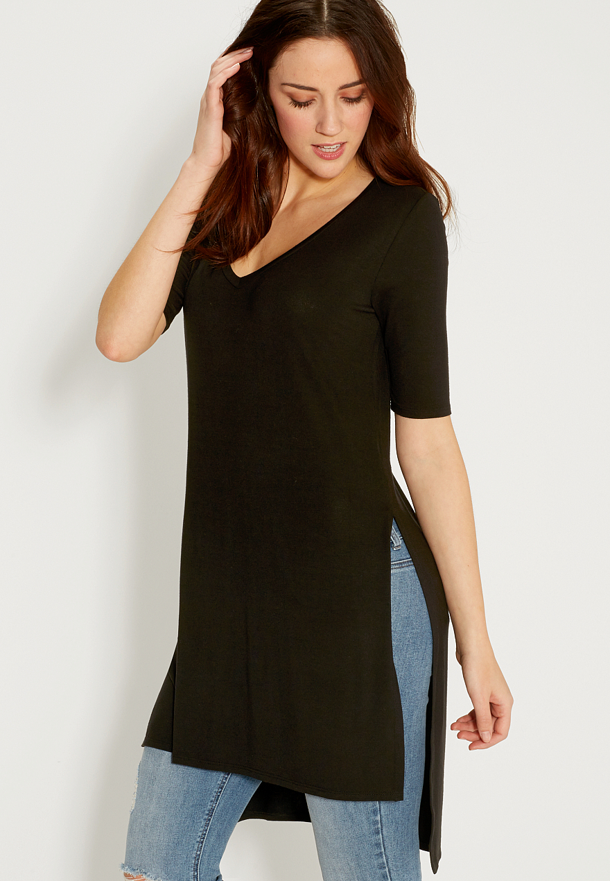 the 24/7 exaggerated tunic tee with side slits | maurices