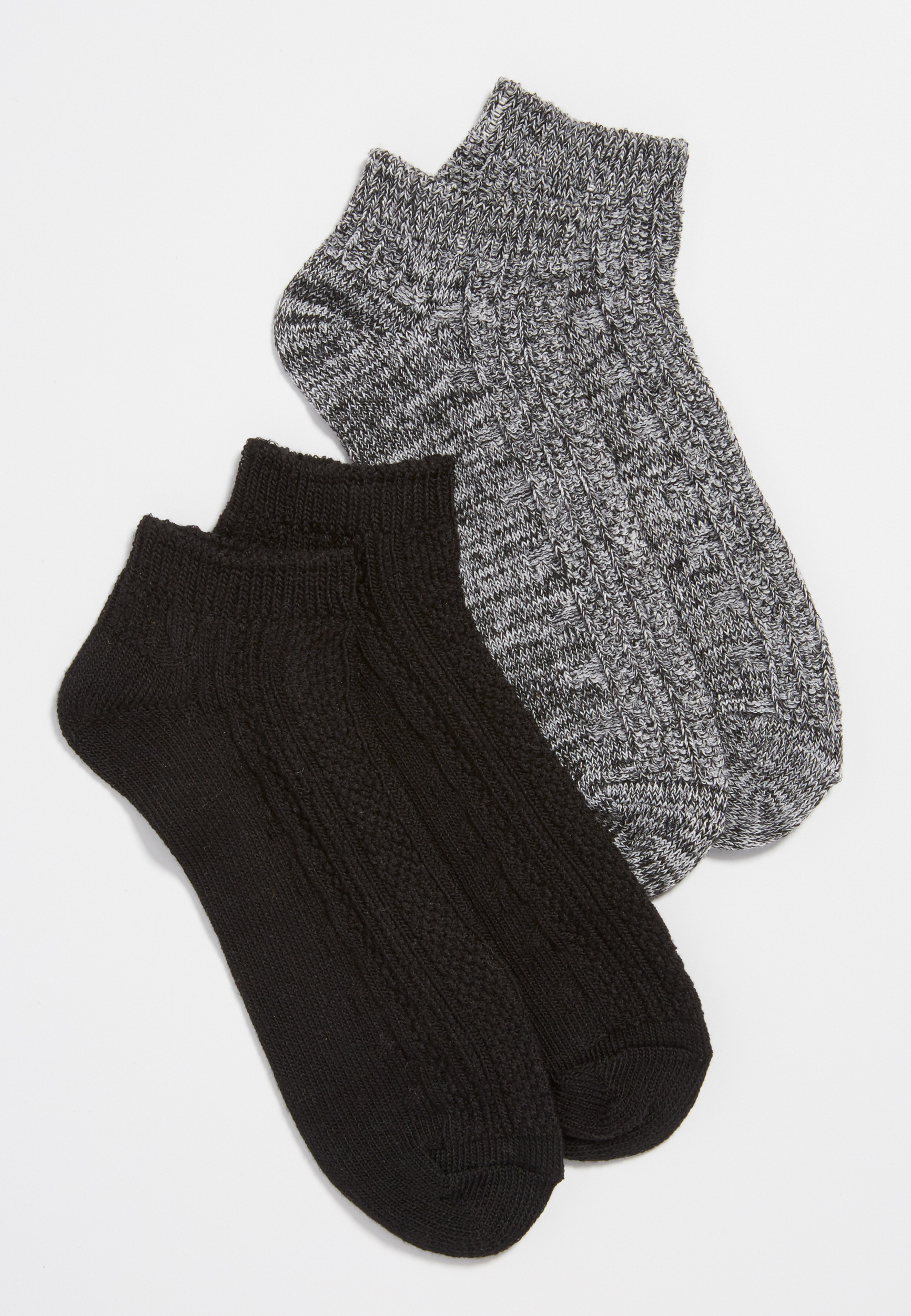 ankle socks with cable knit top in black combo - 2 pack | maurices